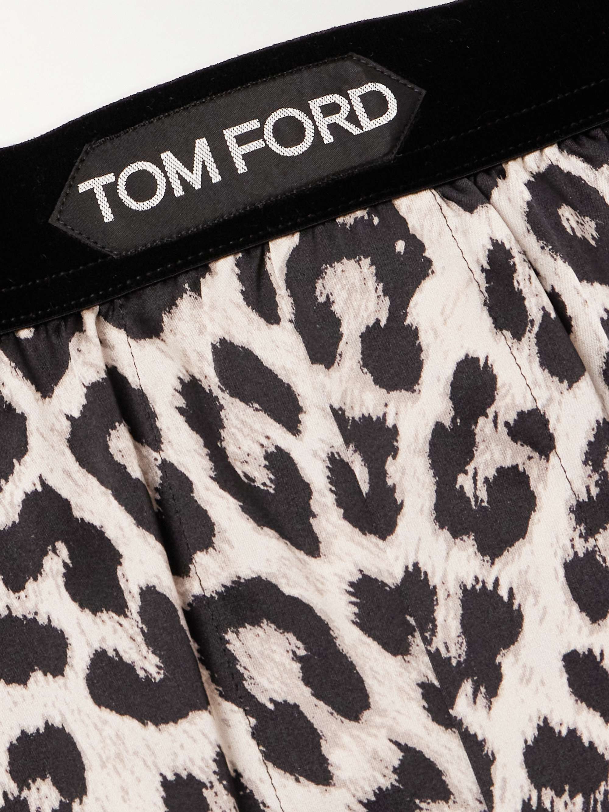 Tom Ford Velvet Trimmed Leopard Print Silk Satin Boxer Shorts For Men