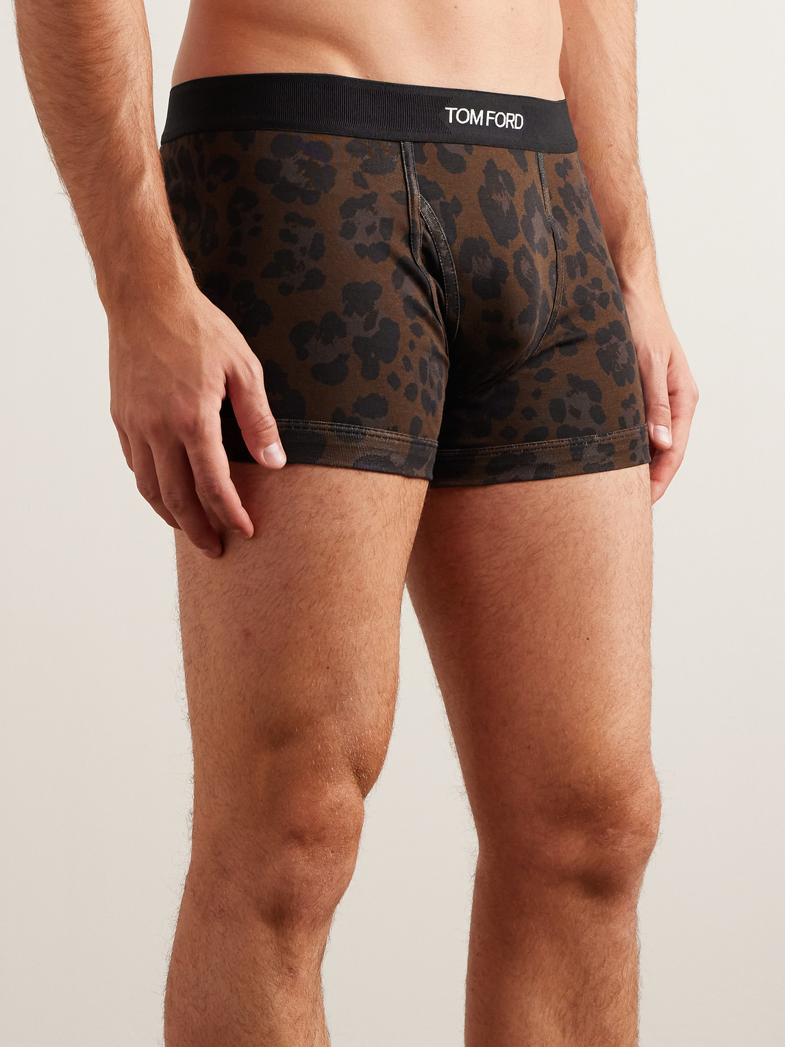 Tom Ford Leopard Print Stretch Cotton Boxer Briefs In Neutrals Modesens