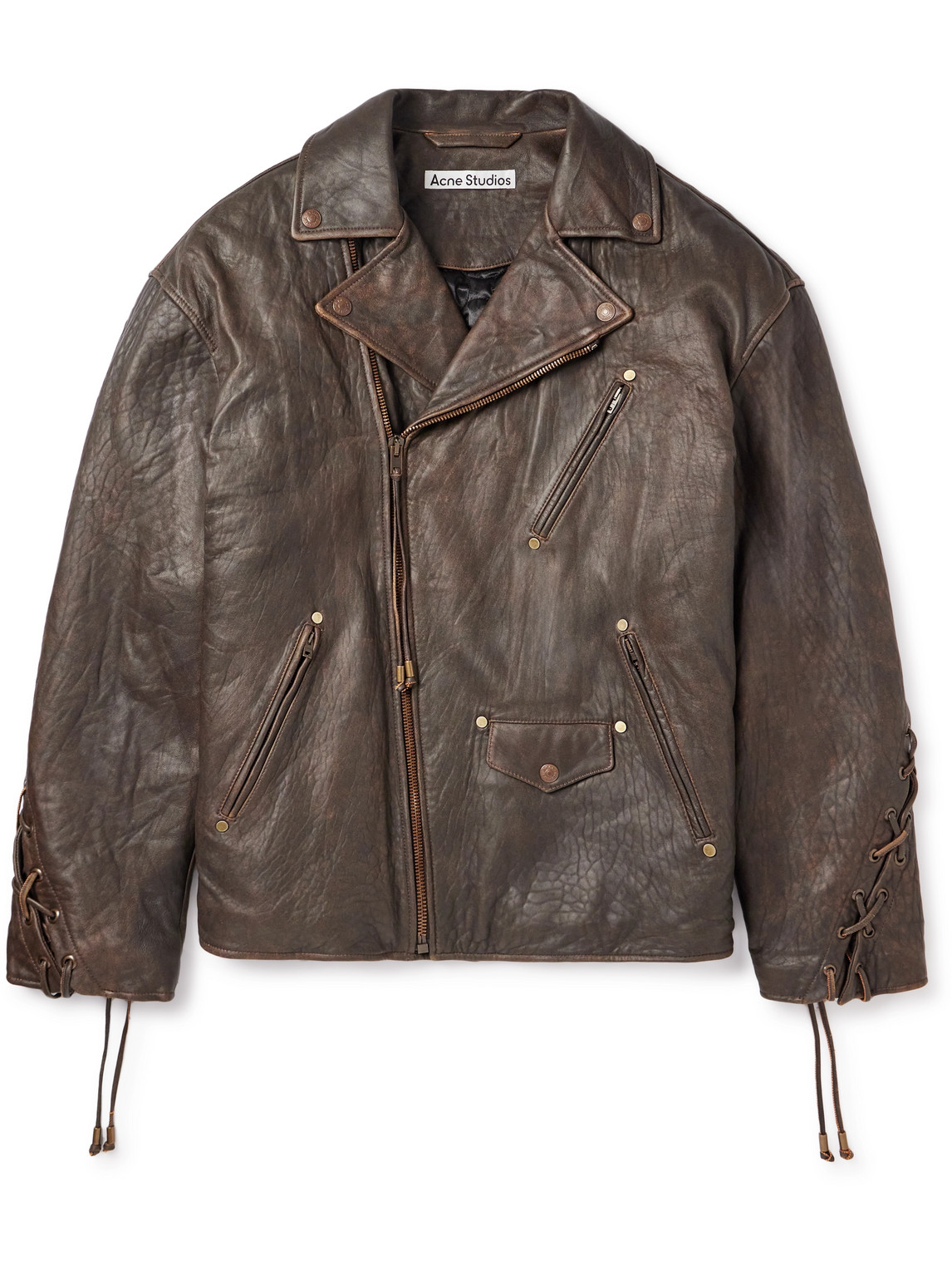 Acne Studios Leather Biker Jacket In Brown | ModeSens