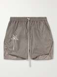 Taupe + Champion Dolphin Straight-Leg Embroidered Recycled-Shell Shorts ...