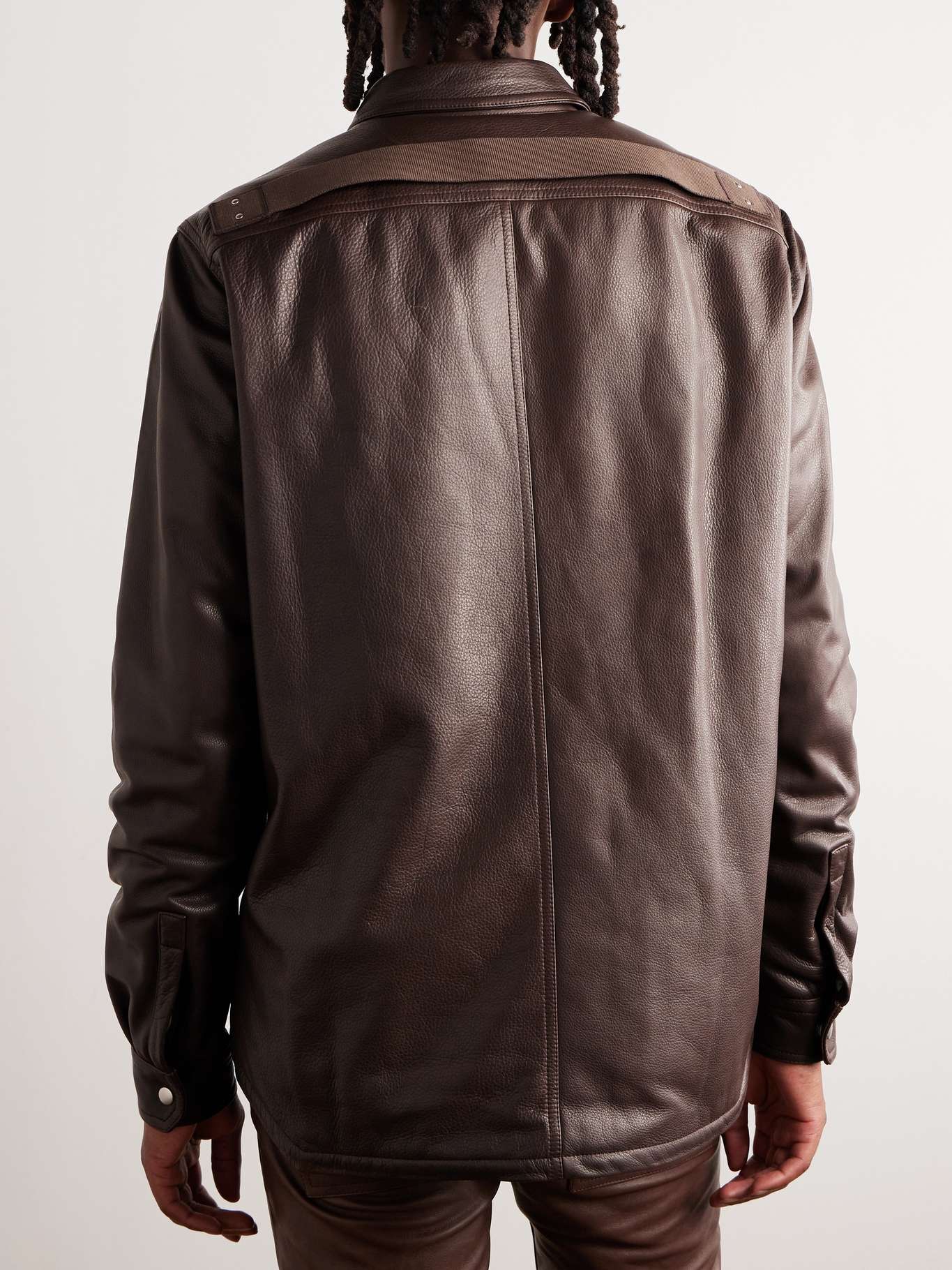 RICK OWENS Webbing-Trimmed Padded Full-Grain Leather Overshirt for Men ...