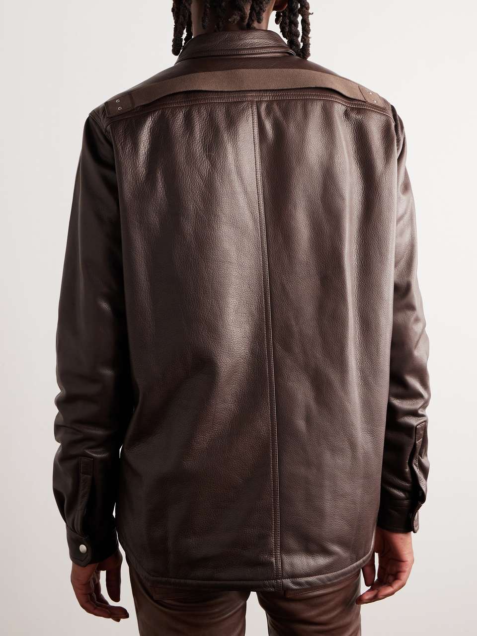 RICK OWENS Webbing-Trimmed Padded Full-Grain Leather Overshirt for Men ...