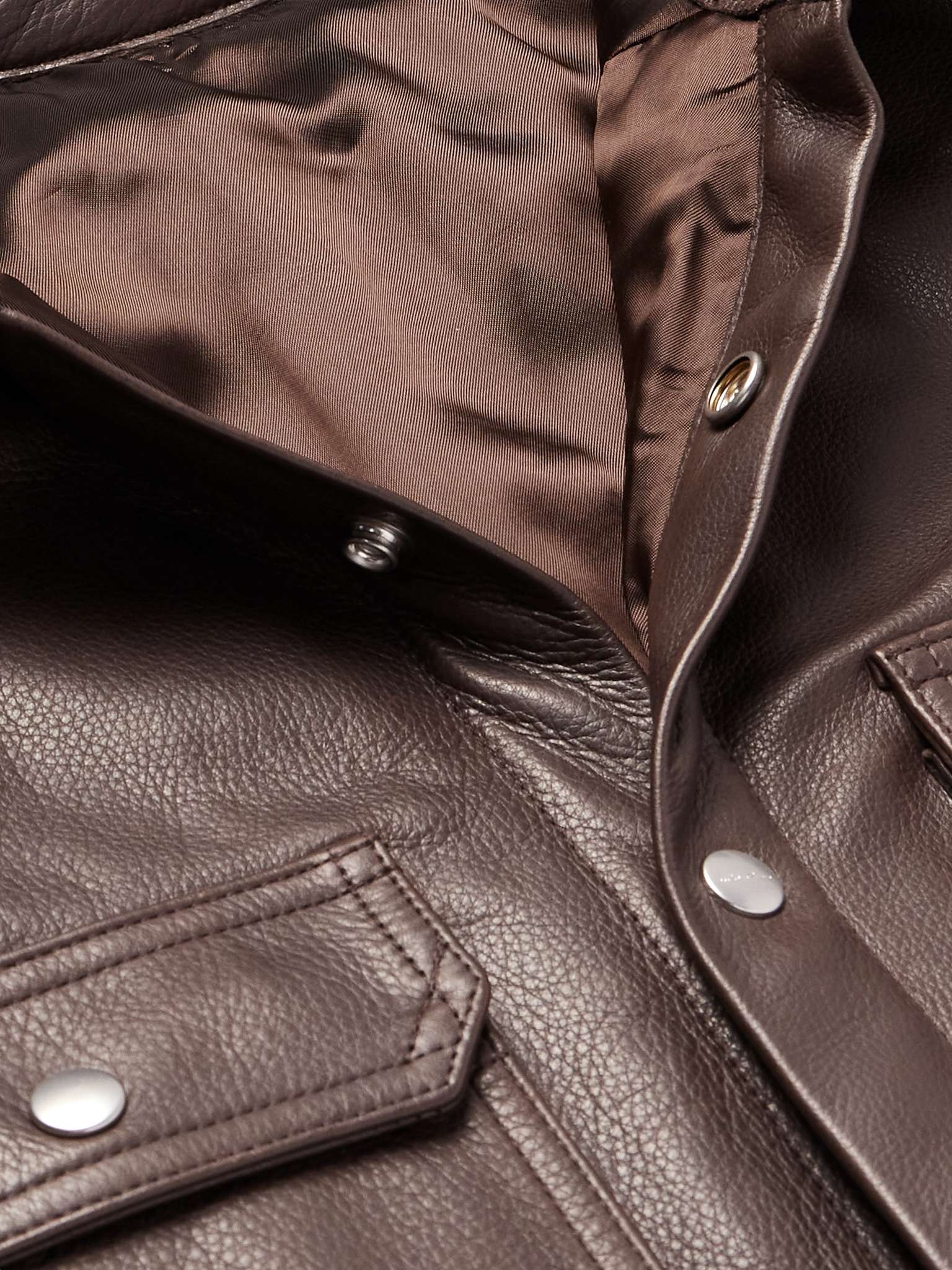 RICK OWENS Webbing-Trimmed Padded Full-Grain Leather Overshirt for Men ...