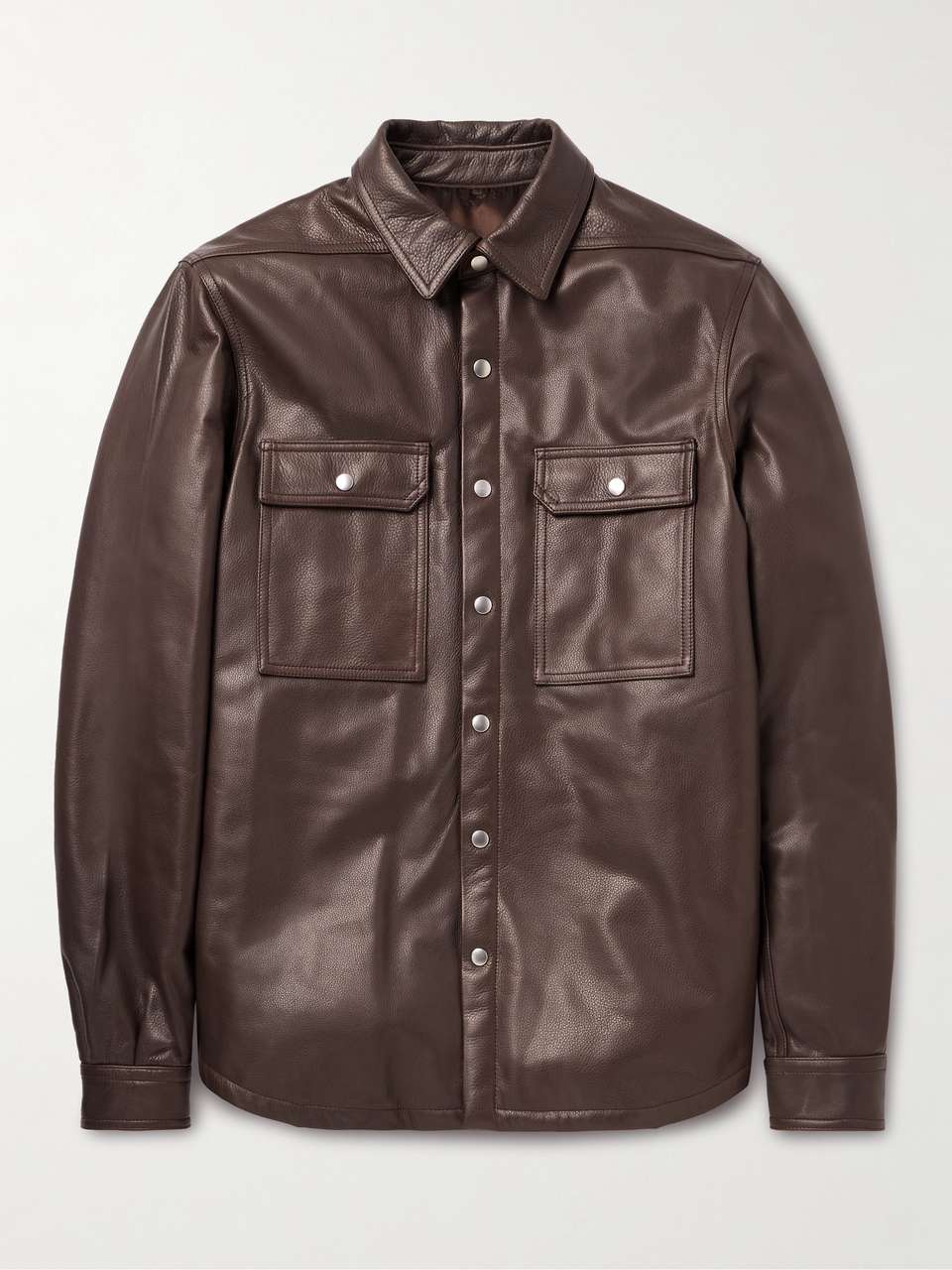RICK OWENS Webbing-Trimmed Padded Full-Grain Leather Overshirt for Men ...