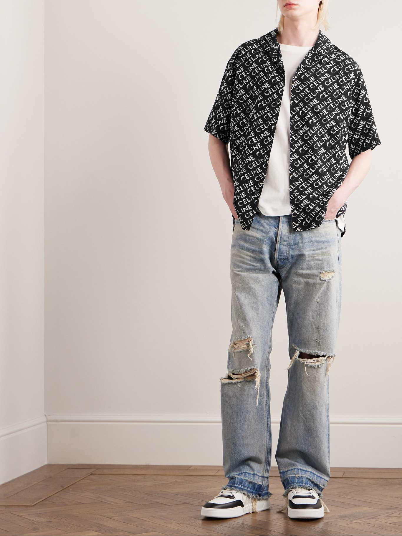 CELINE HOMME Convertible-Collar Logo-Print Silk Shirt for Men | MR PORTER