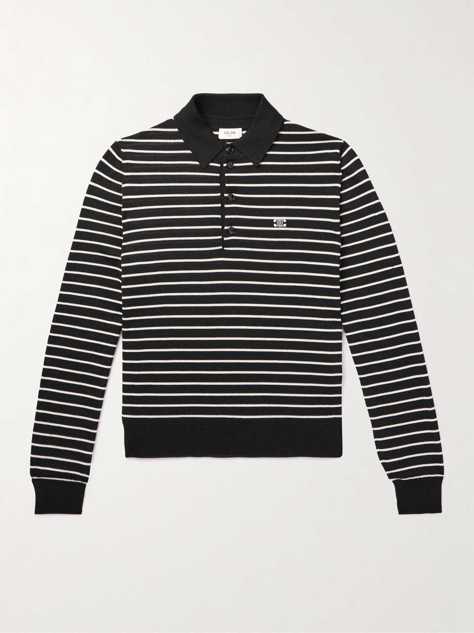 CELINE HOMME Slim-Fit Logo-Embroidered Striped Wool Polo Shirt for Men ...