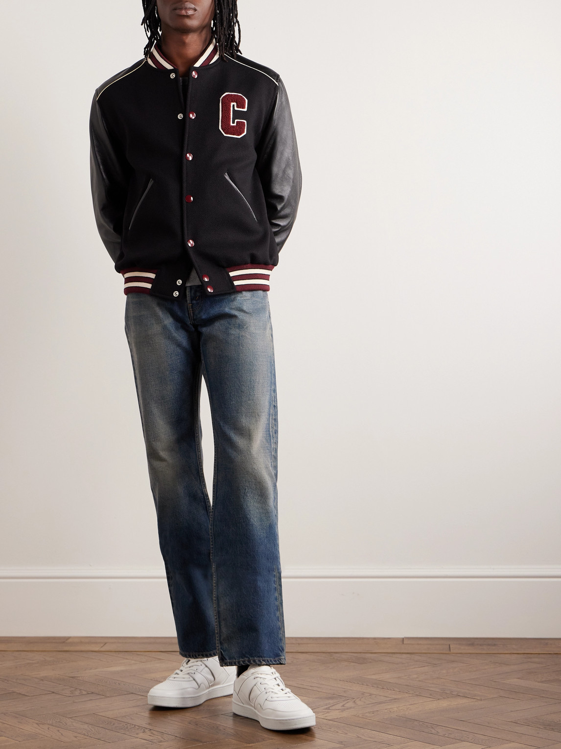 Celine Teddy Logo-appliquéd Wool-blend And Leather Varsity Jacket In ...