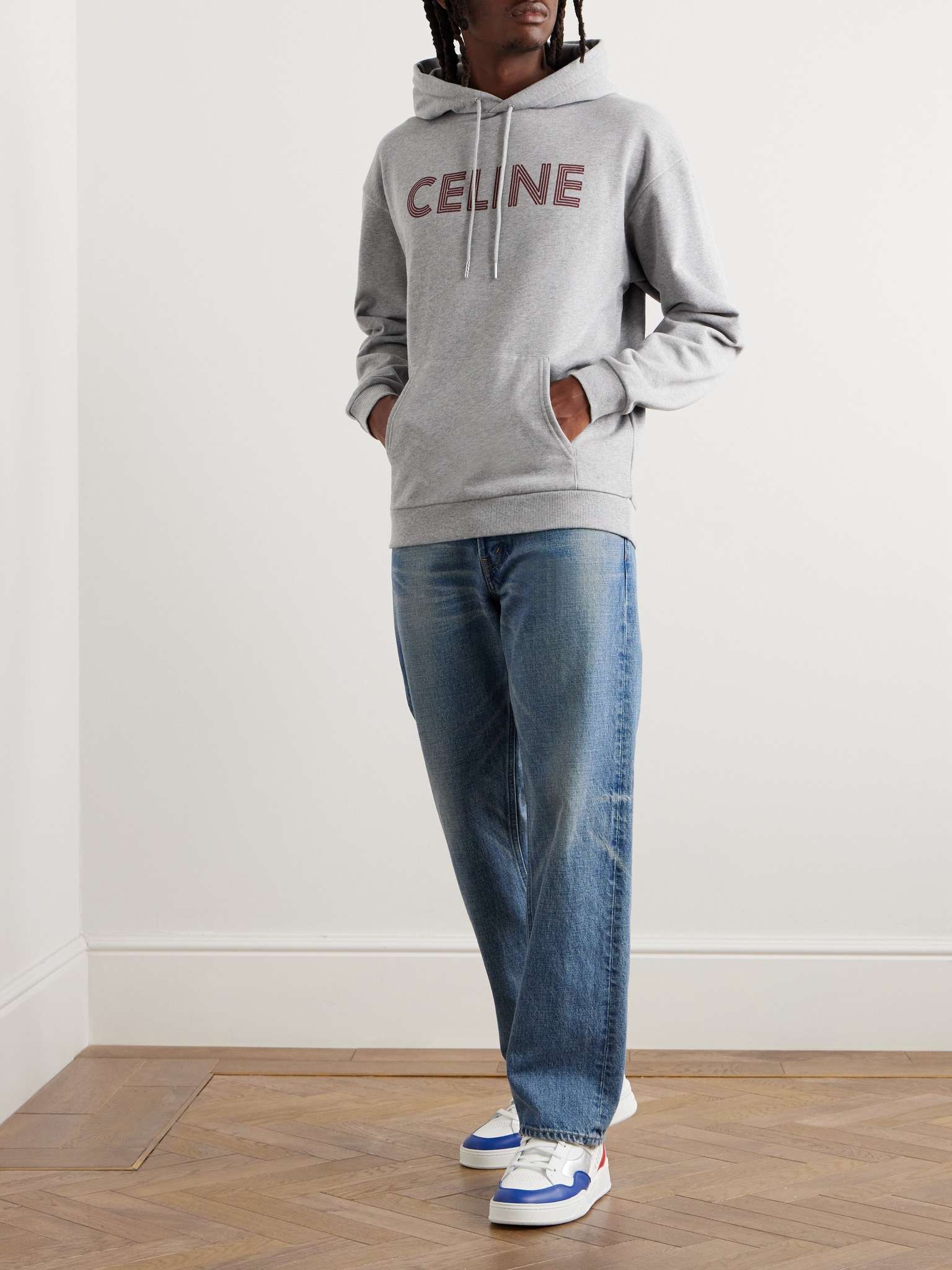 Gray Logo-Print Cotton-Jersey Hoodie | CELINE HOMME | MR PORTER