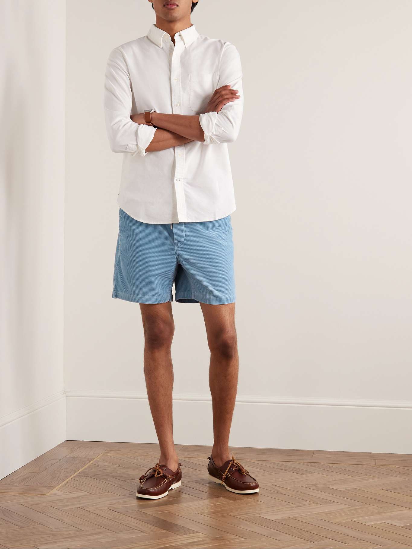 Blue Prepster Straight-Leg Cotton-Corduroy Drawstring Shorts | POLO ...