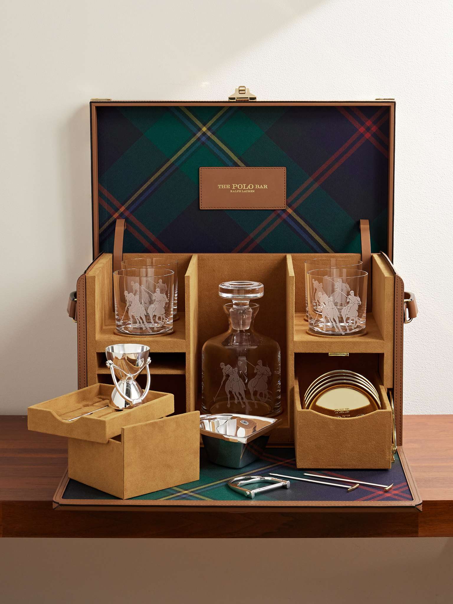 RALPH LAUREN HOME Kipton Mixologist Leather, Wool and Brass Bar Set for ...
