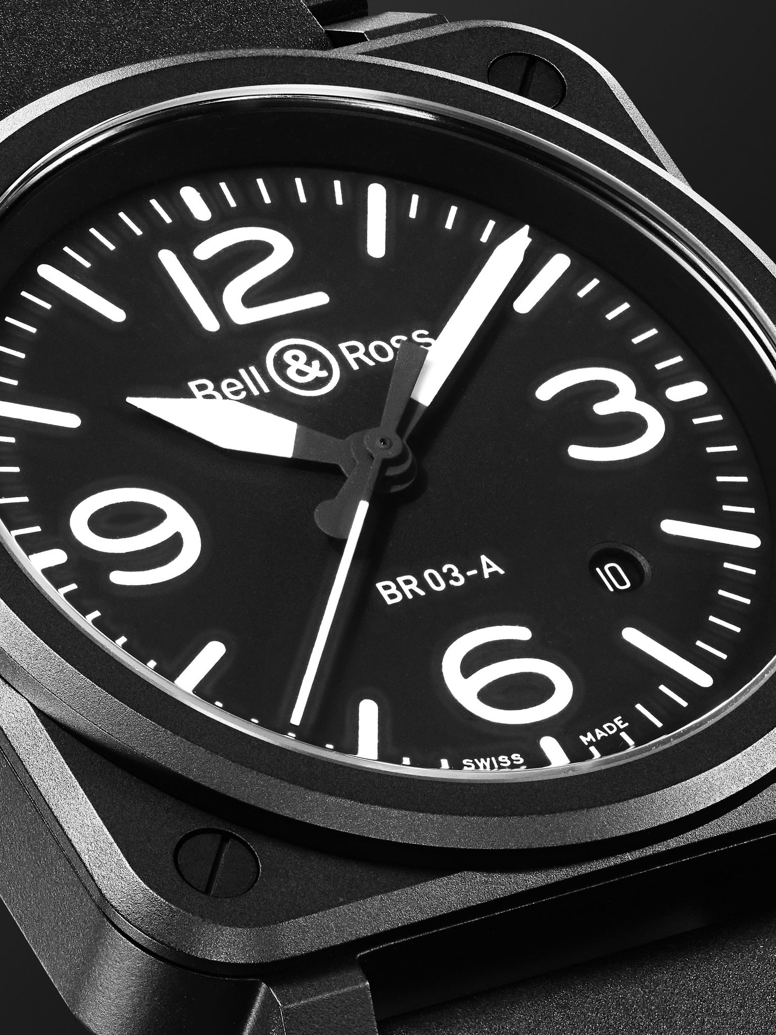 Black BR 03 Automatic 41mm Ceramic and Rubber Watch, Ref. No. BR03A-BL ...