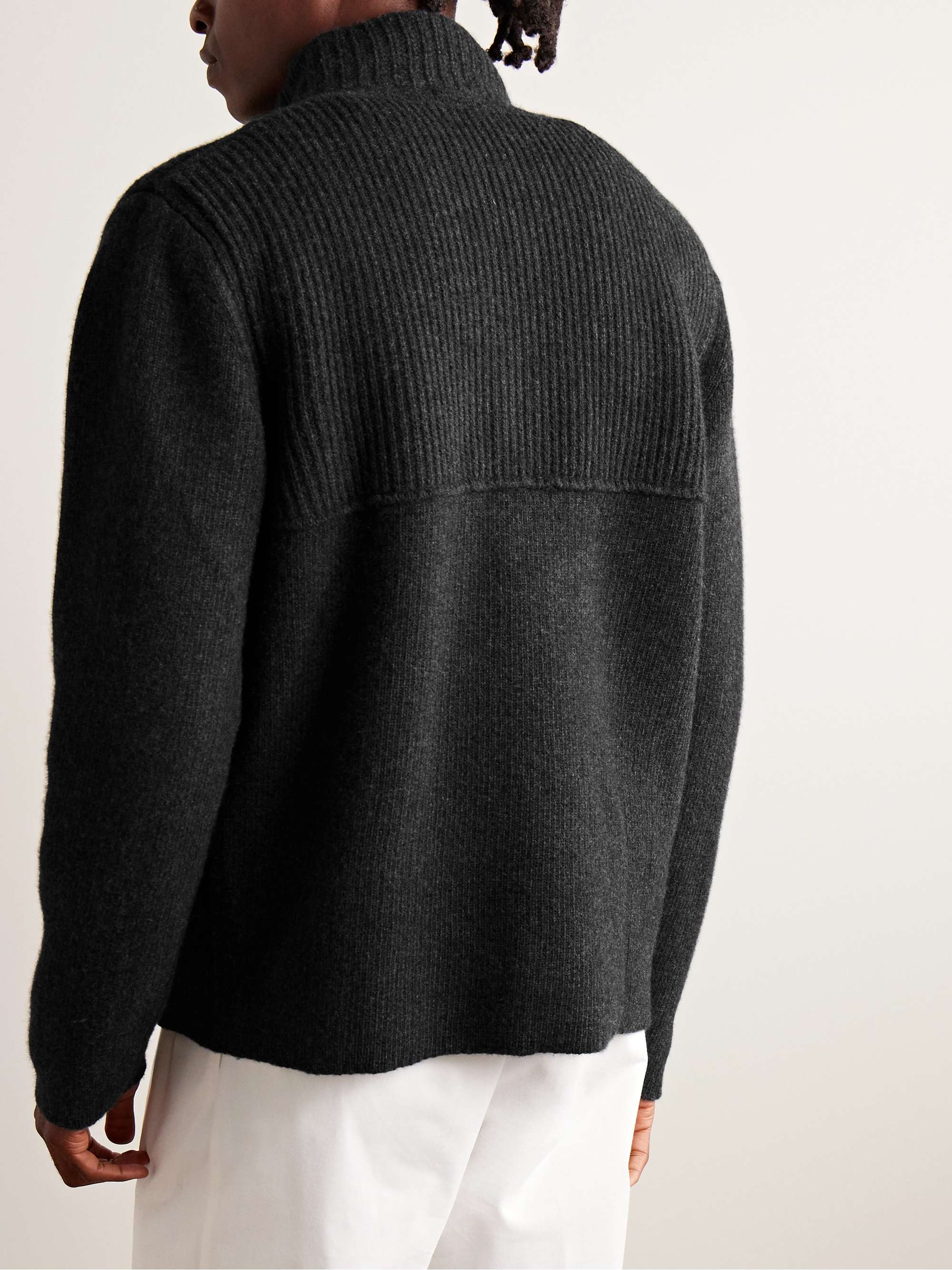 INIS MEÁIN Storm Ribbed Merino Wool and Cashmere-Blend Cardigan for Men ...