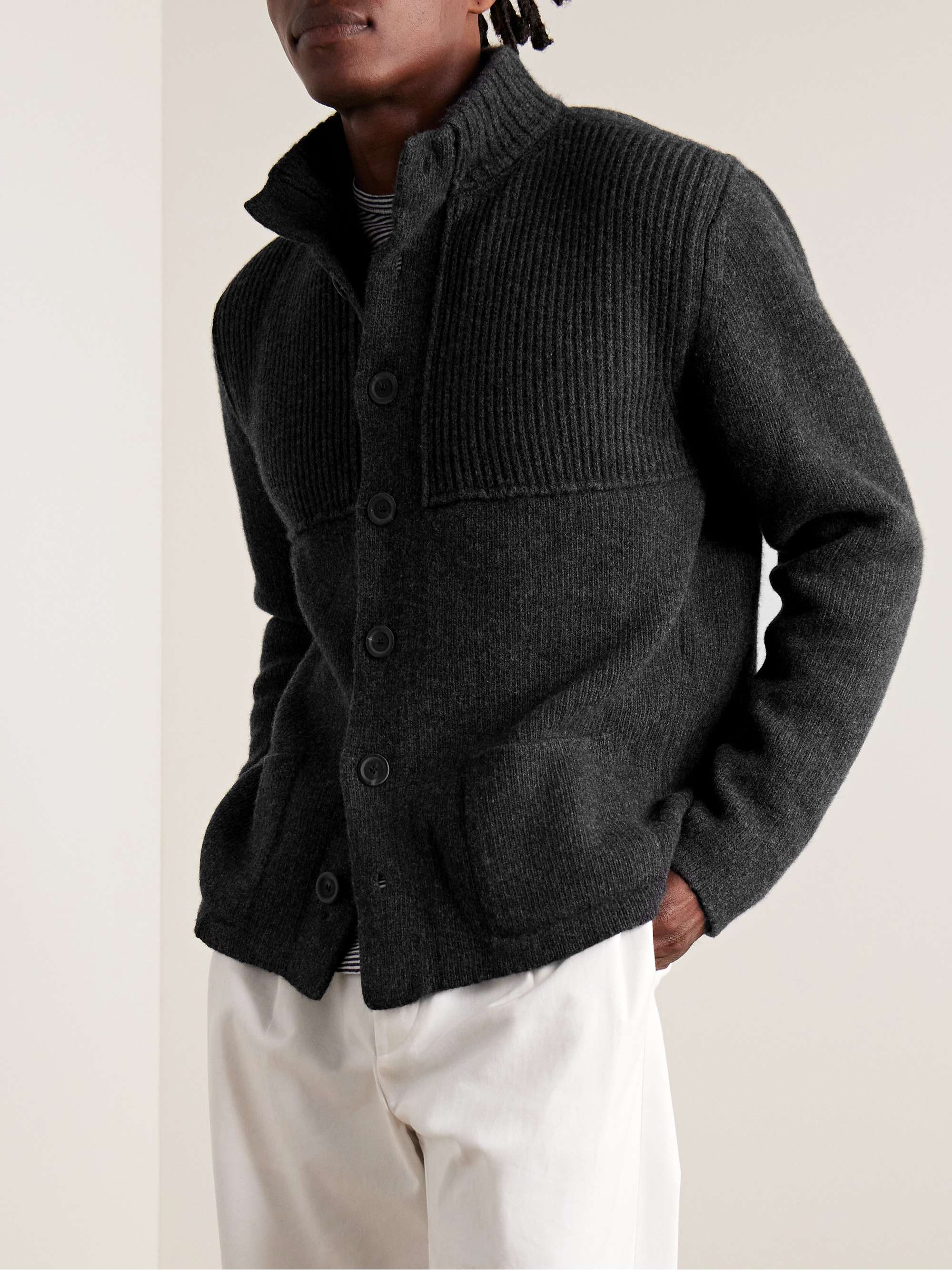 INIS MEÁIN Storm Ribbed Merino Wool and Cashmere-Blend Cardigan for Men ...