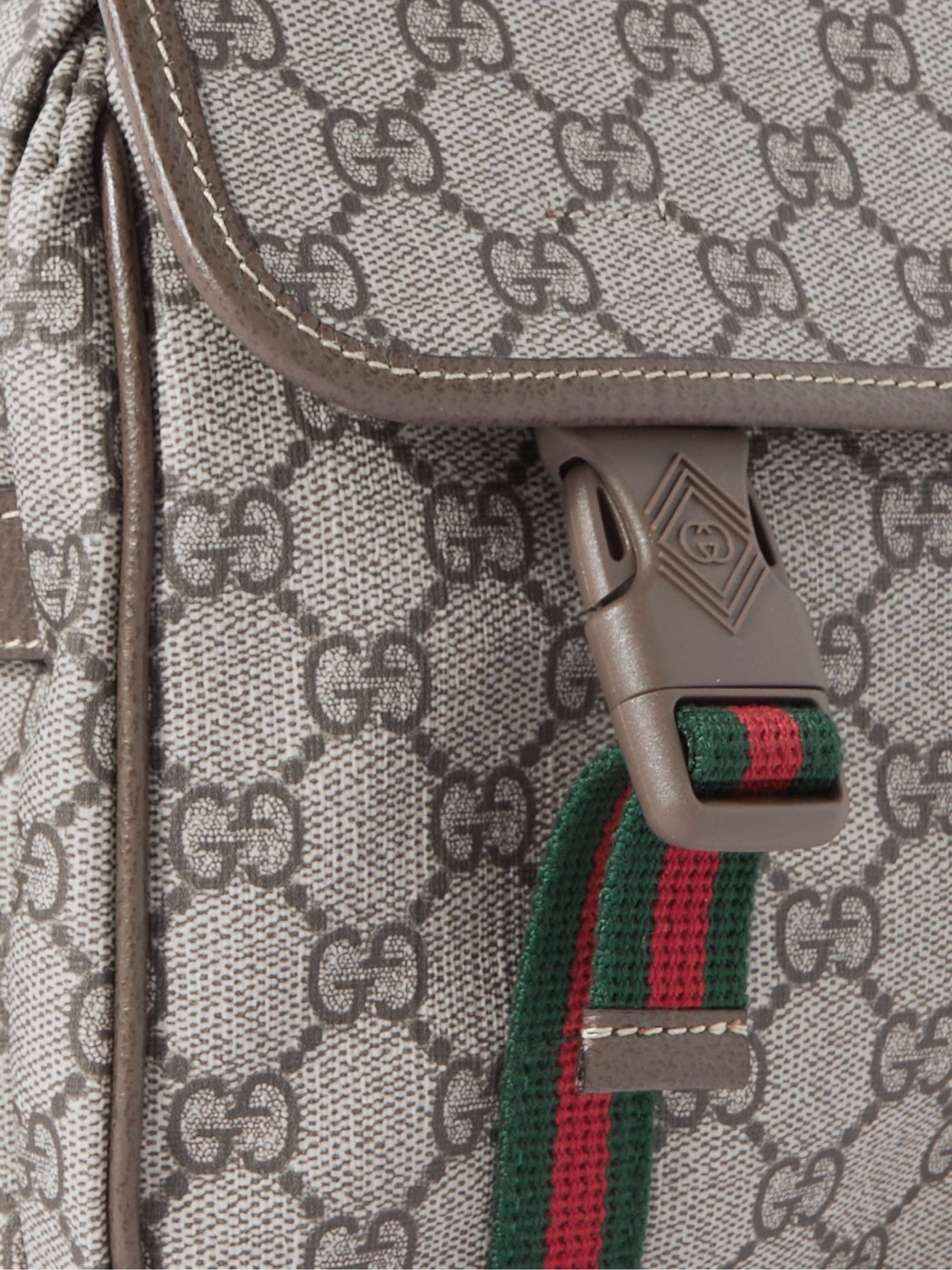 GUCCI GG Supreme Leather-Trimmed Monogrammed Coated-Canvas Messenger ...