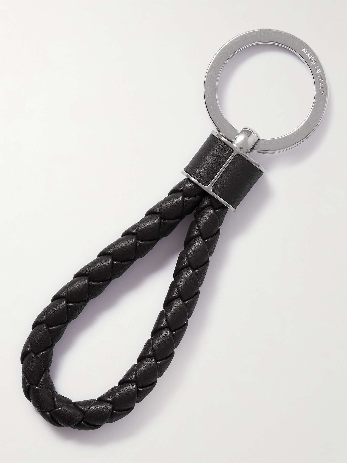 BOTTEGA VENETA Silver-Tone and Braided Leather Key Fob for Men | MR PORTER
