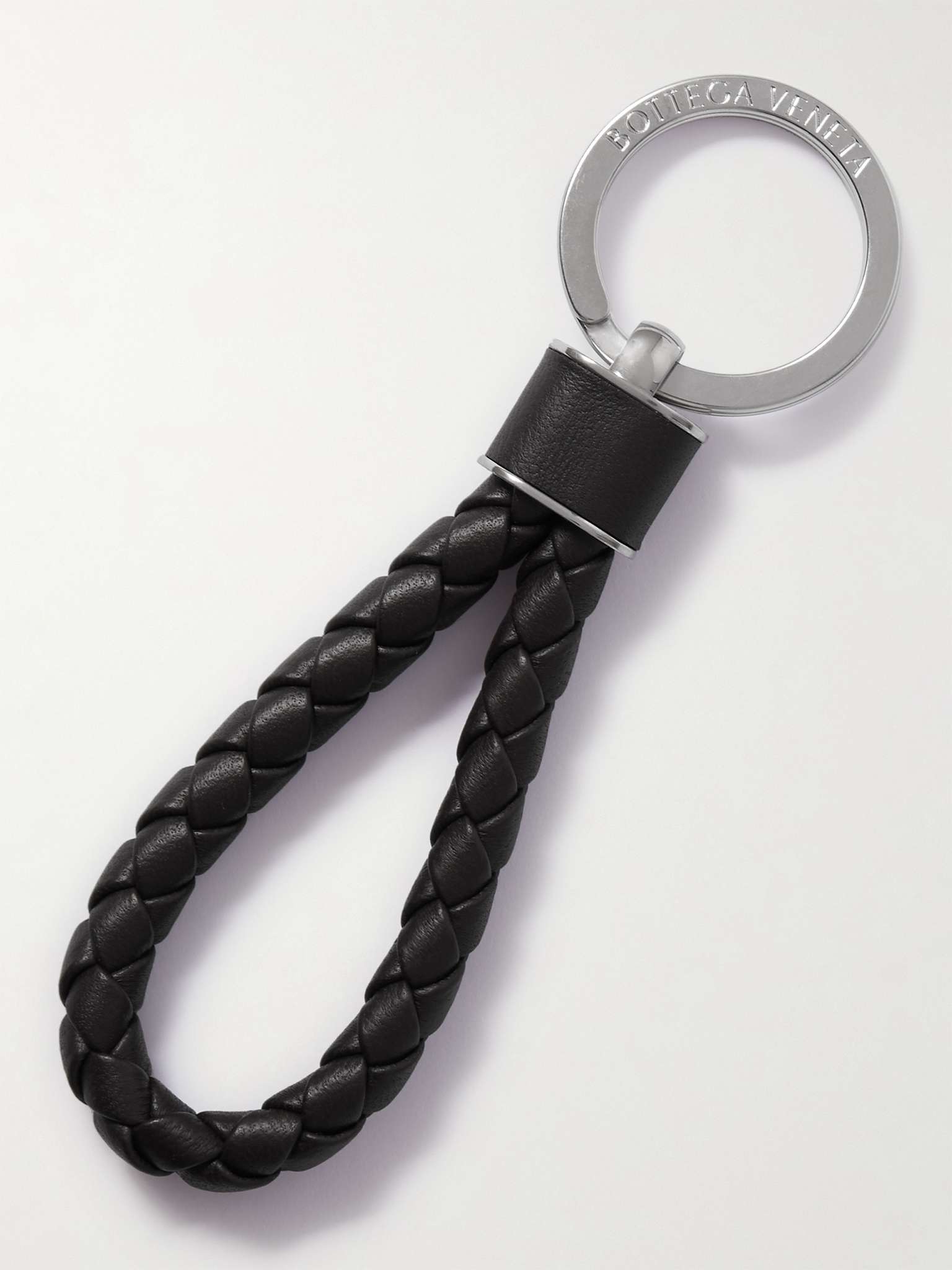 BOTTEGA VENETA Silver-Tone and Braided Leather Key Fob for Men | MR PORTER