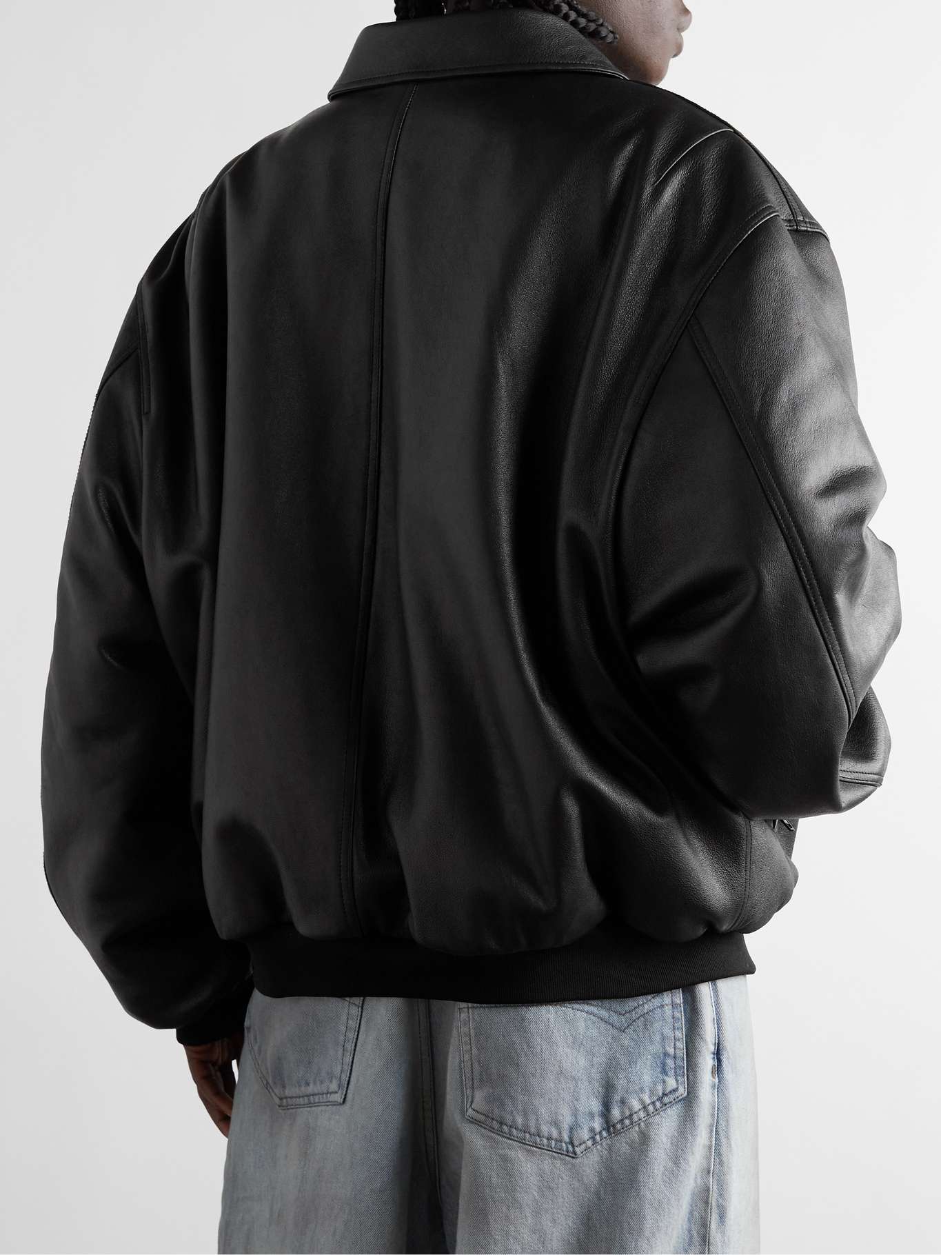 BALENCIAGA Logo-Embroidered Leather Blouson Jacket for Men | MR PORTER