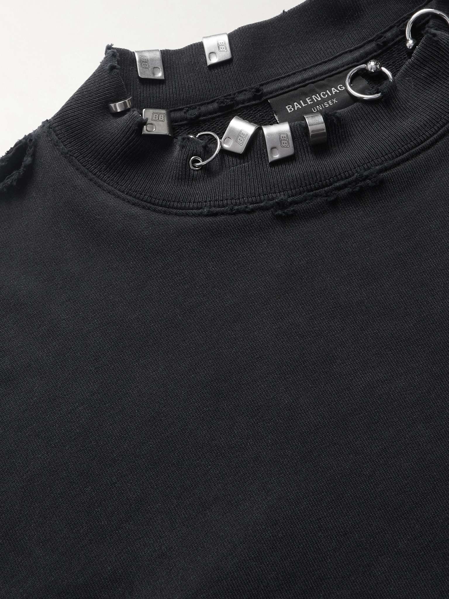 BALENCIAGA Pierced Embellished Distressed Cotton-Jersey Sweatshirt for ...