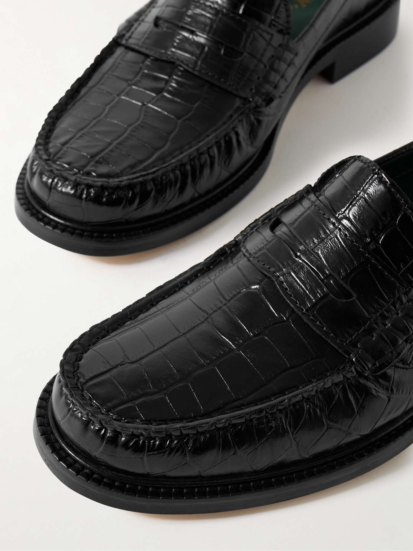 Black Yardee Croc-Effect Leather Penny Loafers | VINNY'S | MR PORTER