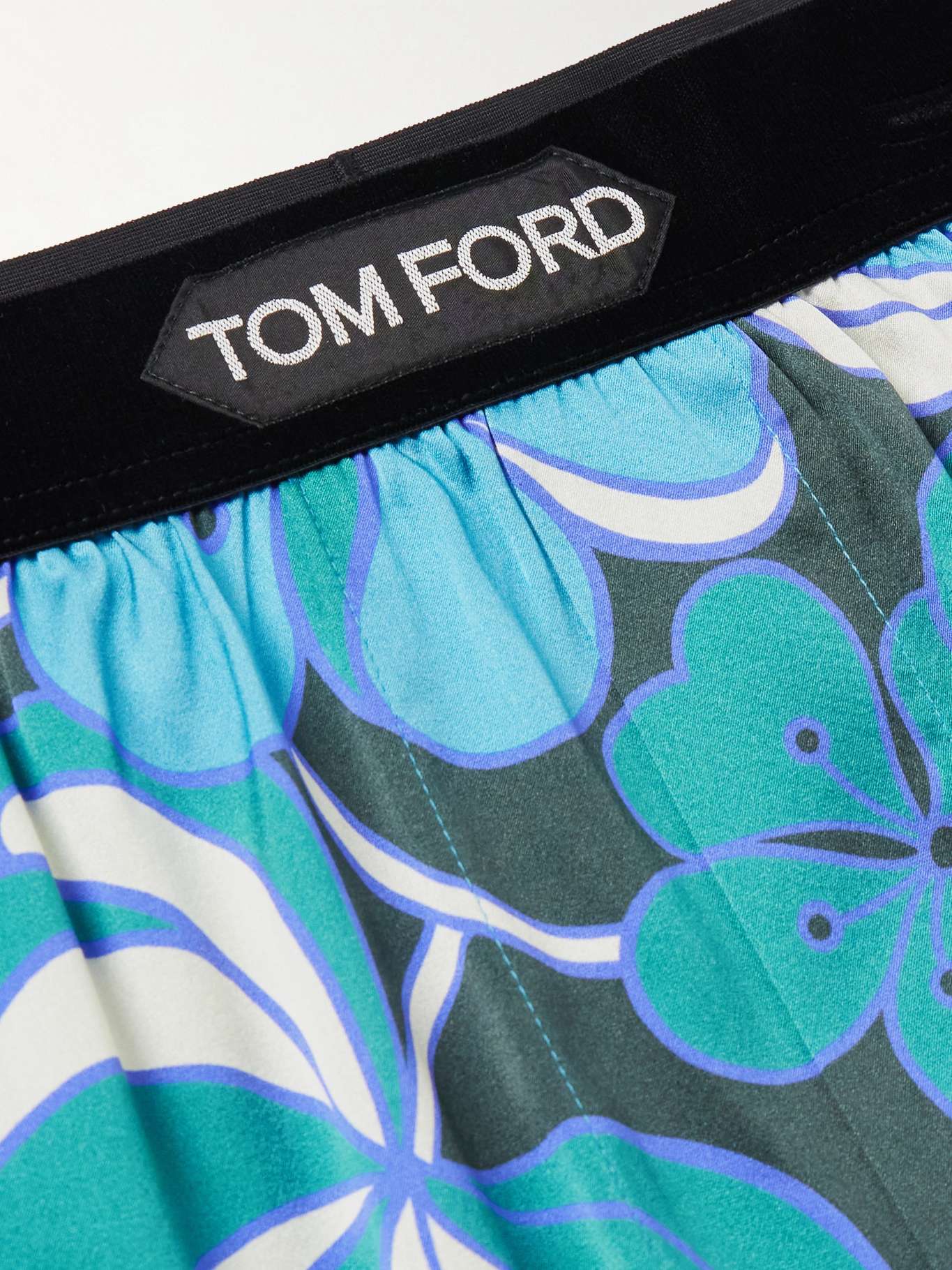 TOM FORD Floral-Print Velvet-Trimmed Stretch-Silk Satin Boxer Shorts ...