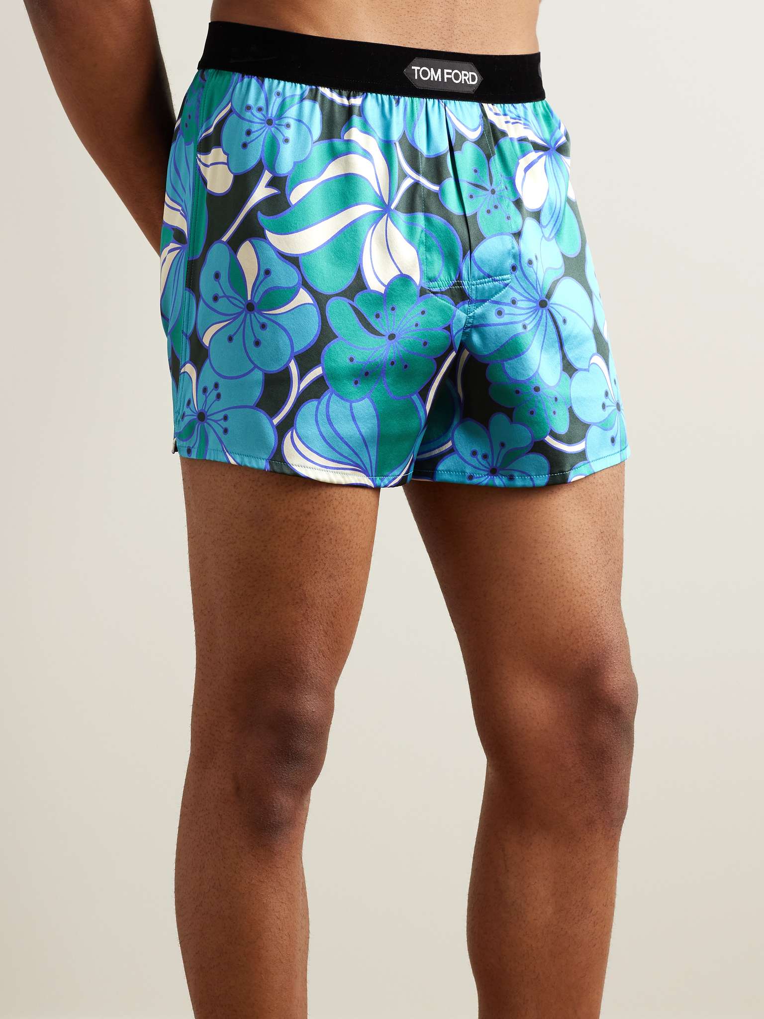 TOM FORD Floral-Print Velvet-Trimmed Stretch-Silk Satin Boxer Shorts ...