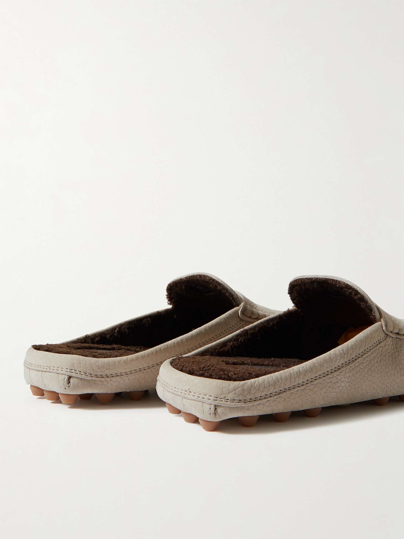 Beige Gommino Bubble Faux Shearling-Lined Full-Grain Nubuck Mules | TOD ...