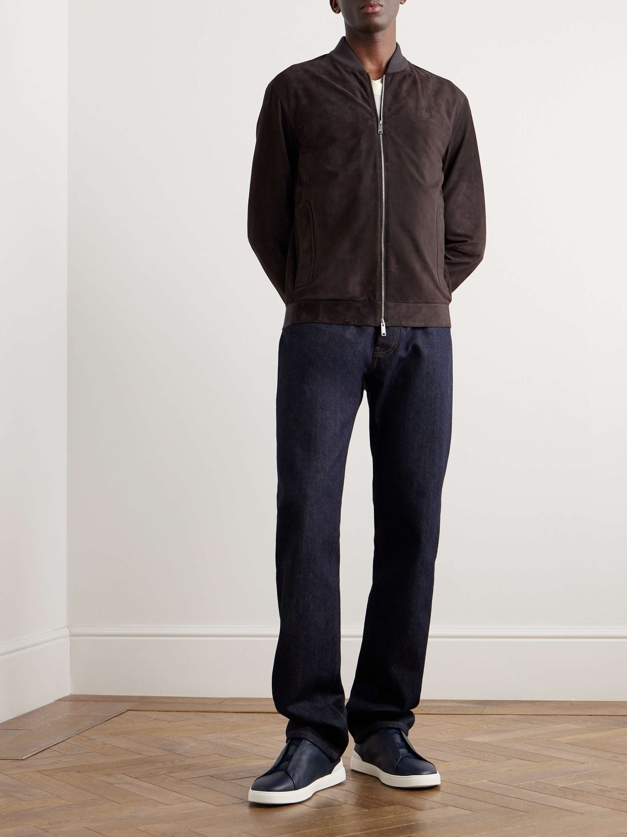 ZEGNA Leather-Trimmed Suede Bomber Jacket for Men | MR PORTER