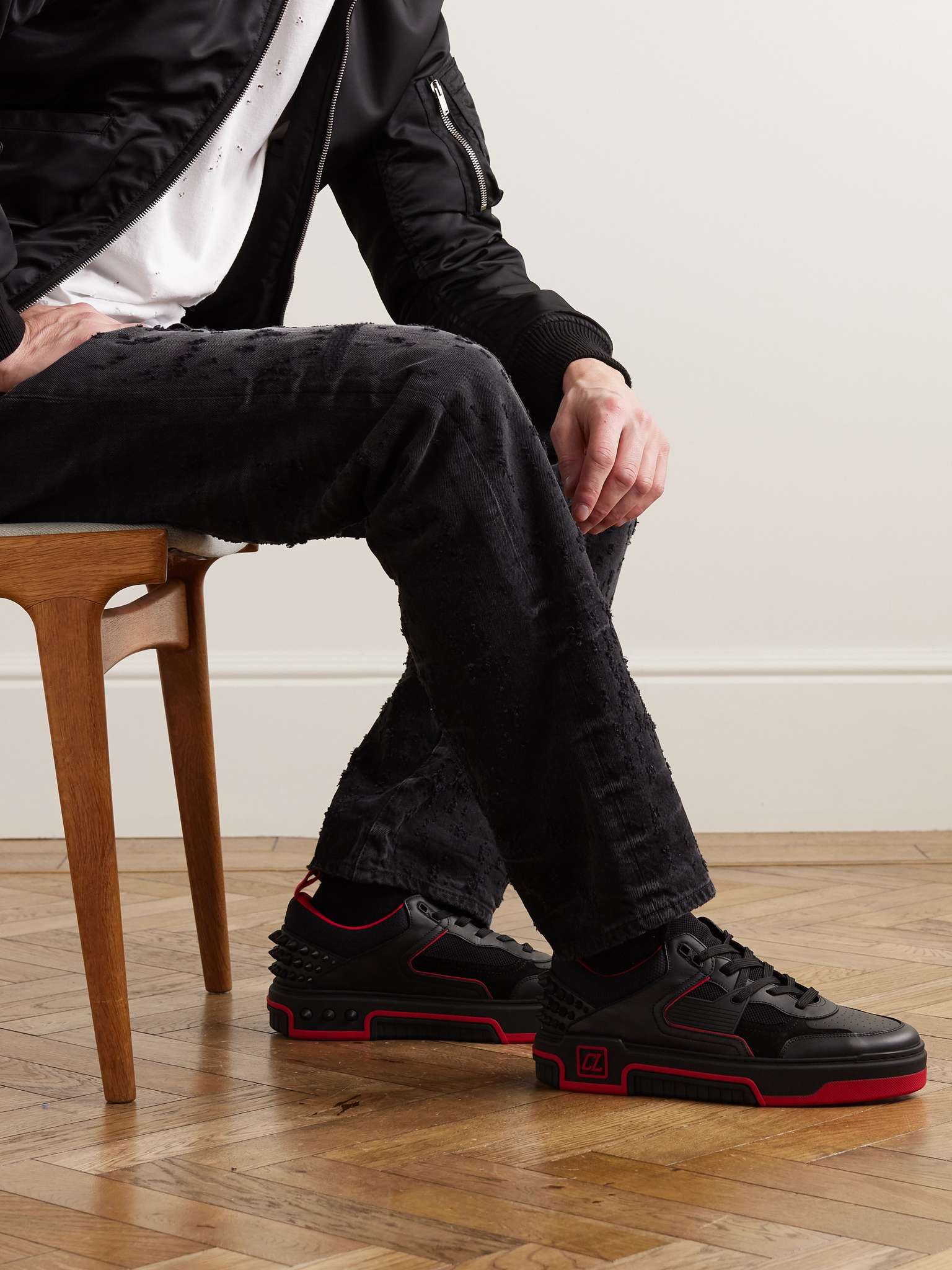 CHRISTIAN LOUBOUTIN Astroloubi Spiked Leather, Suede and Mesh Sneakers ...