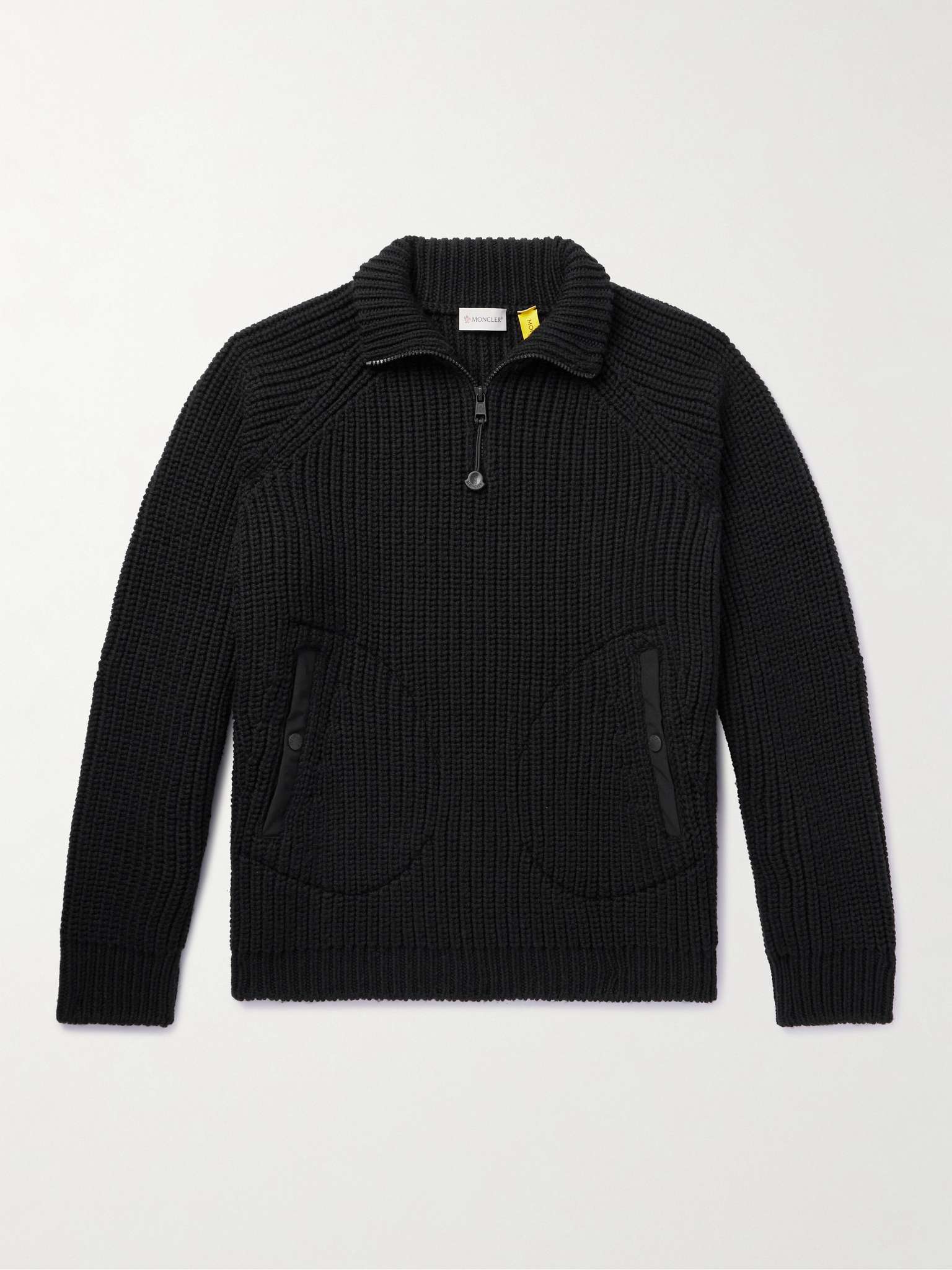 MONCLER GENIUS + Pharrell Williams Shell-Trimmed Ribbed Wool Half-Zip ...