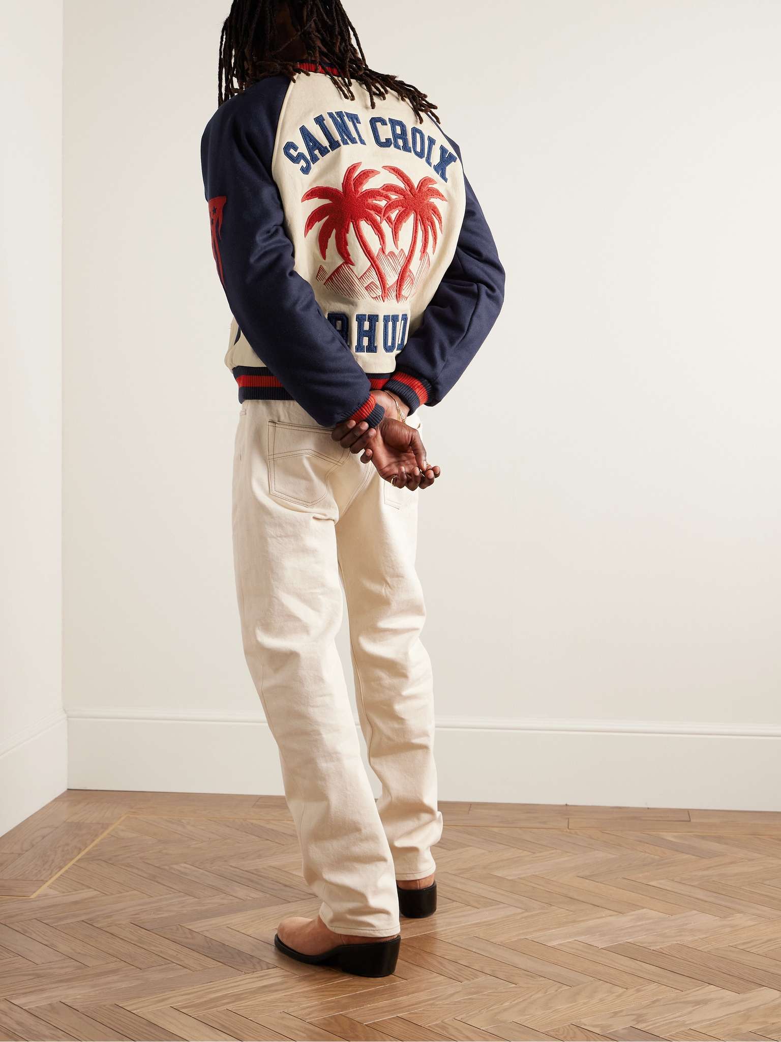 RHUDE Saint Croix Padded Appliquéd Leather and Wool-Blend Felt Varsity ...
