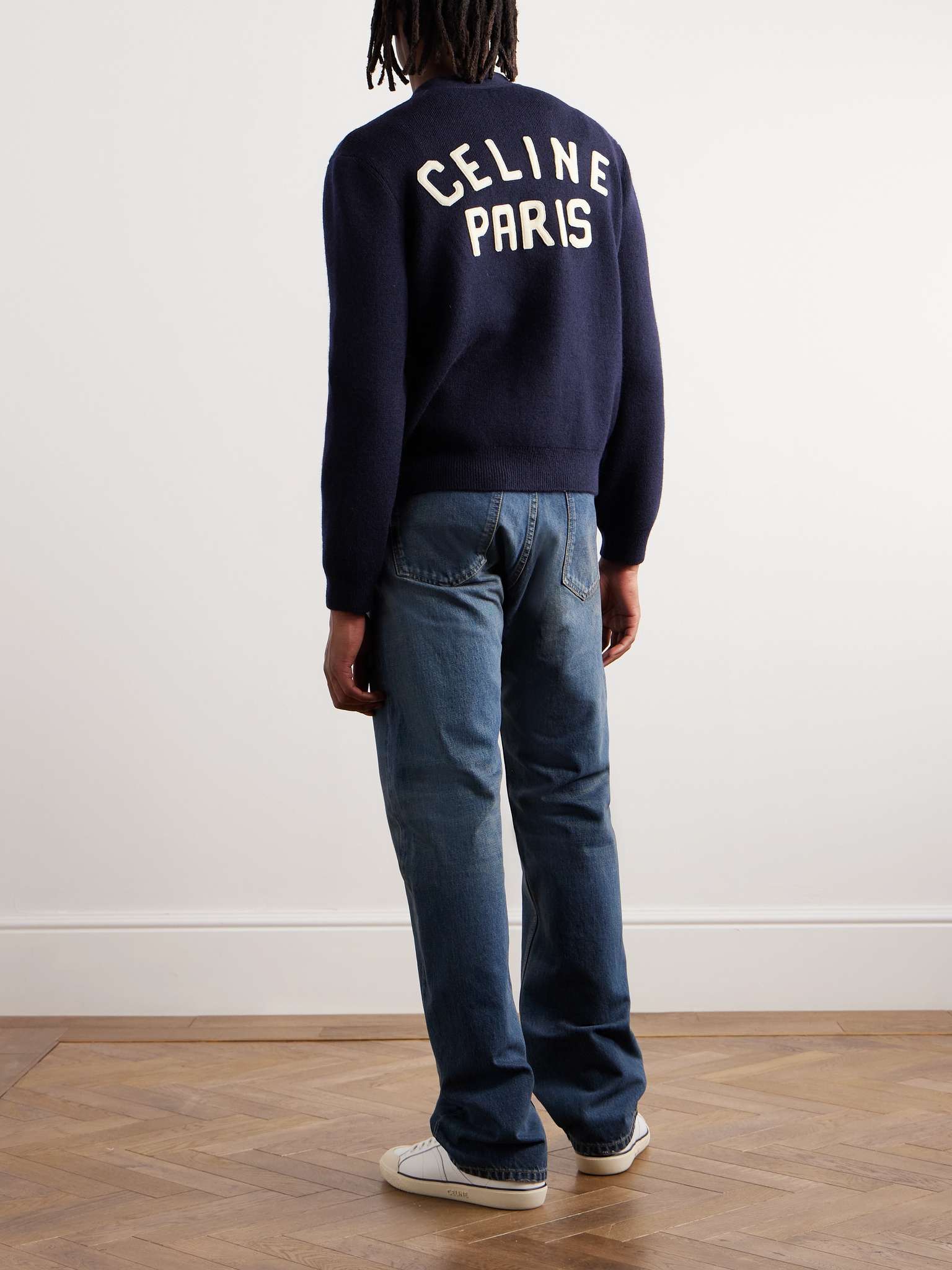 CELINE HOMME Logo-Appliquéd Knitted Wool Cardigan for Men | MR PORTER