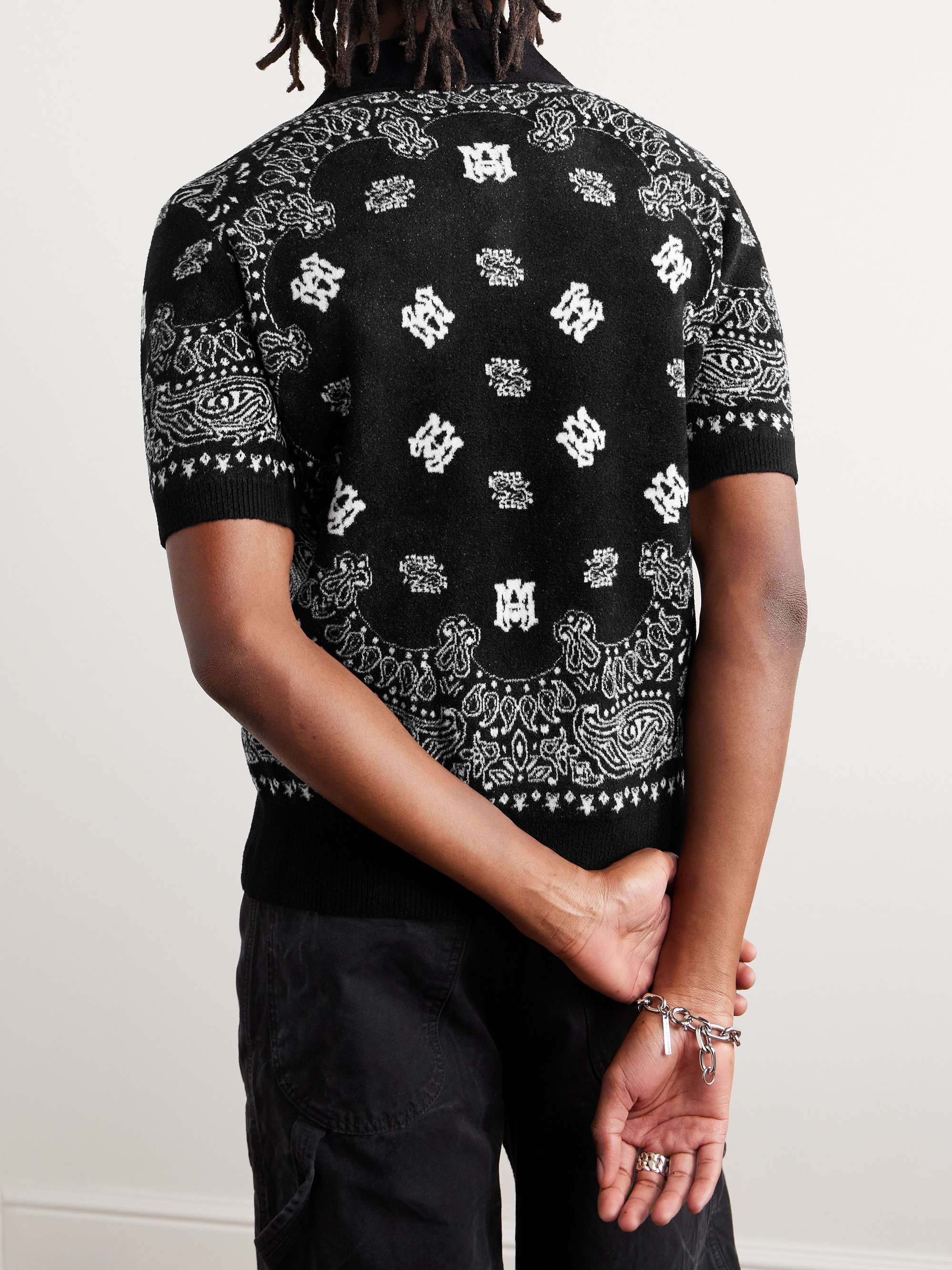 AMIRI Logo-Embroidered Paisley-Jacquard Fleece Polo Shirt for Men | MR ...