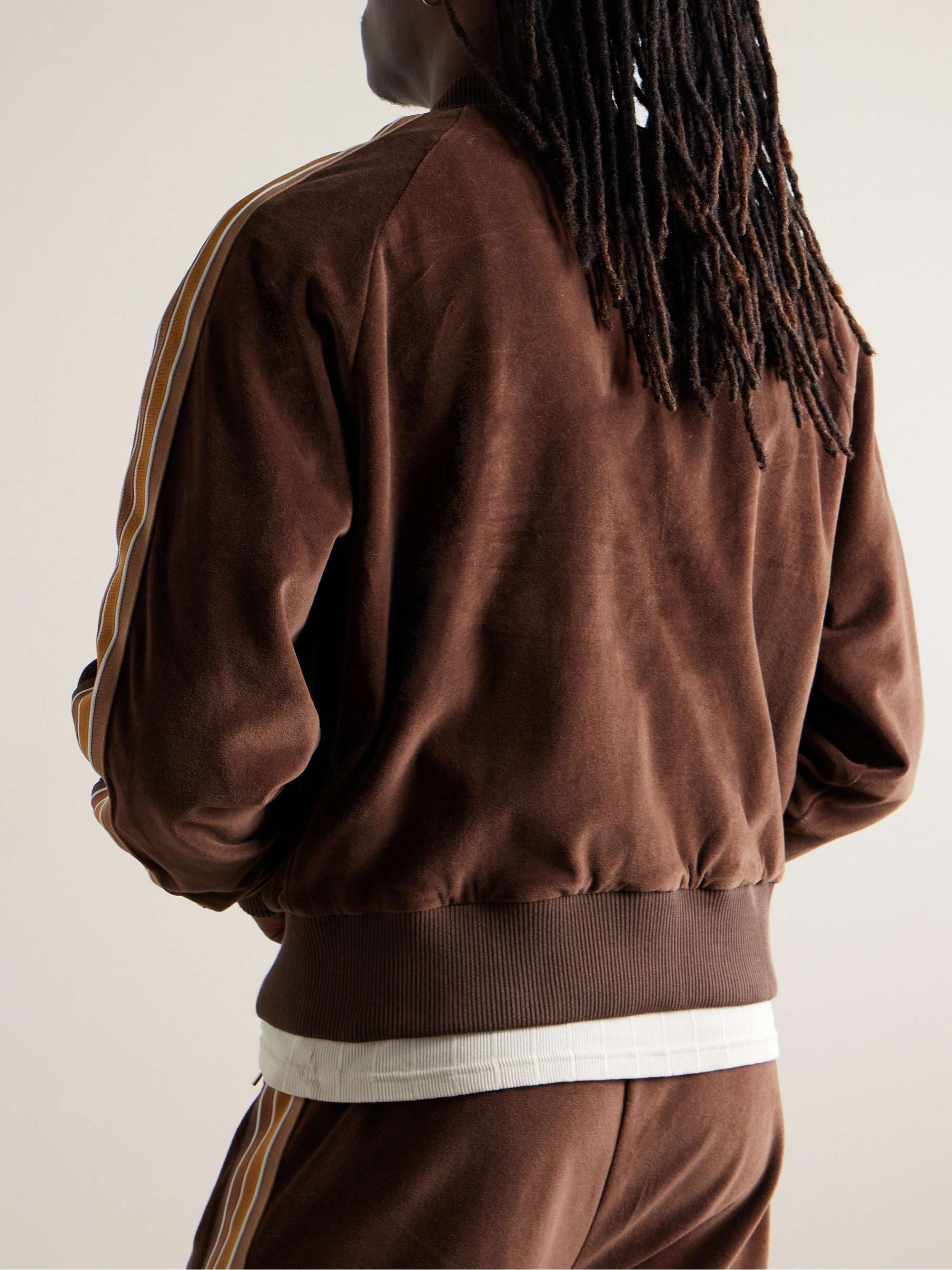 Brown Stack Striped Logo-Embroidered Cotton-Velour Track Jacket | AMIRI ...