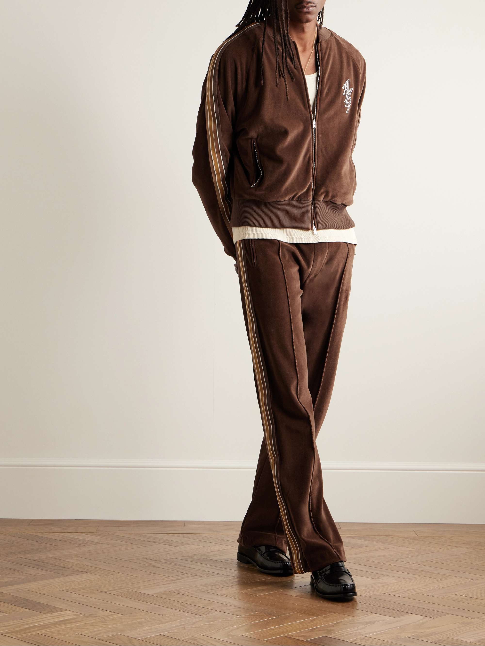 Brown Stack Striped Logo-Embroidered Cotton-Velour Track Jacket | AMIRI ...