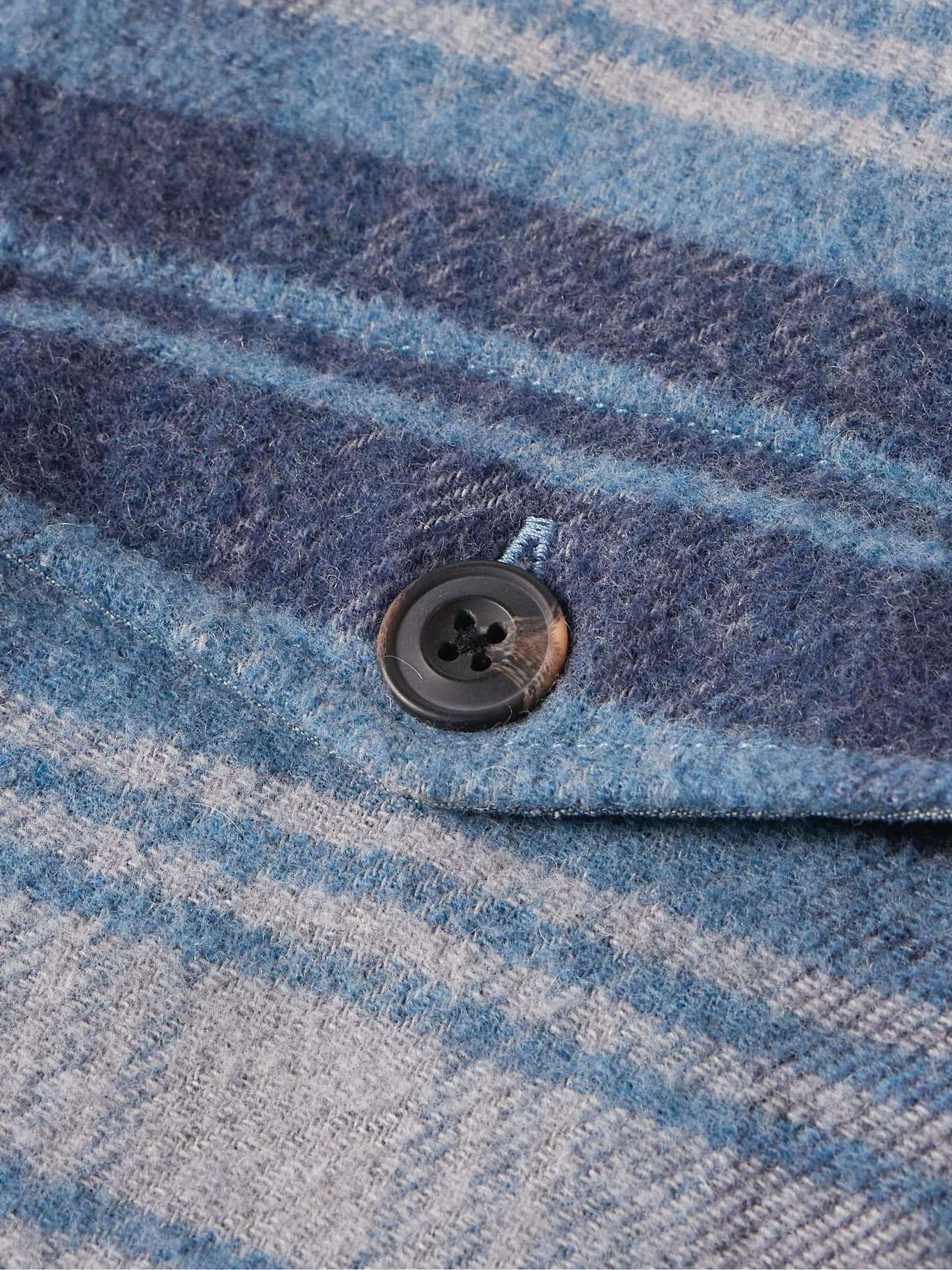 Blue CPO Fleece-Lined Checked Cotton and Wool-Blend Overshirt | FAHERTY ...