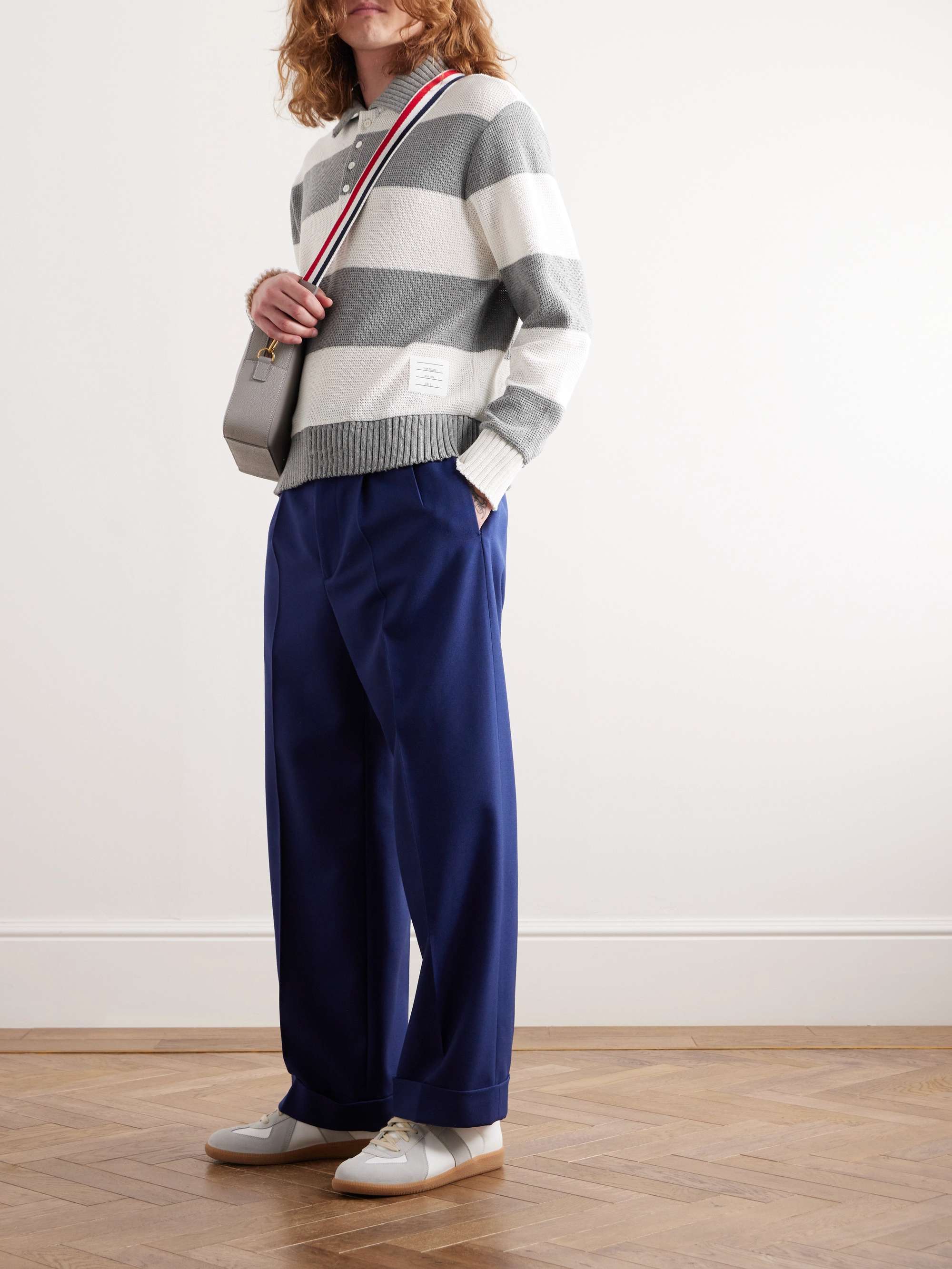 THOM BROWNE Logo-Appliquéd Striped Waffle-Knit Cotton Polo Shirt for ...