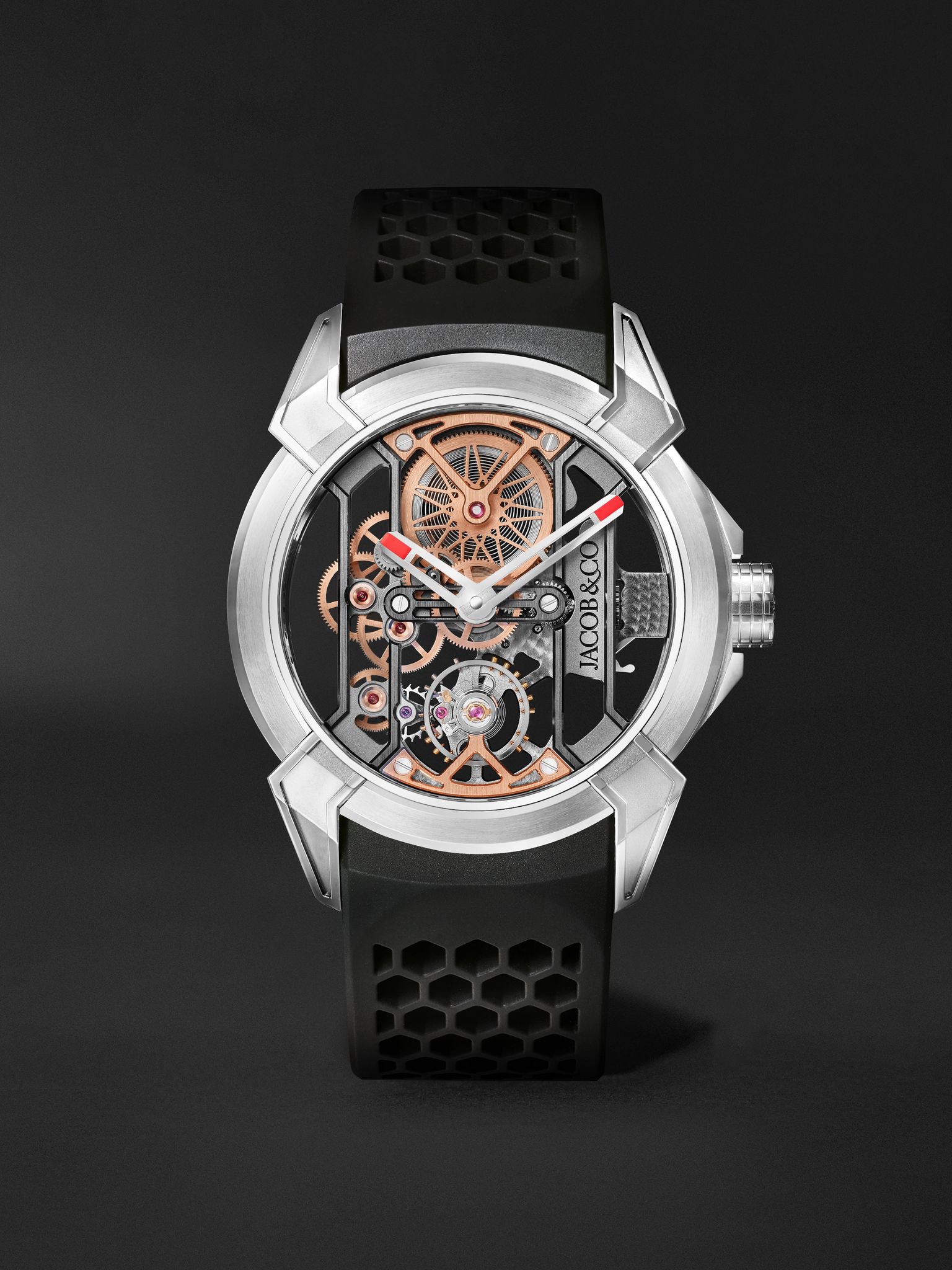 JACOB & CO. Epic X Hand-Wound Skeleton 44mm Titanium and Rubber Watch ...