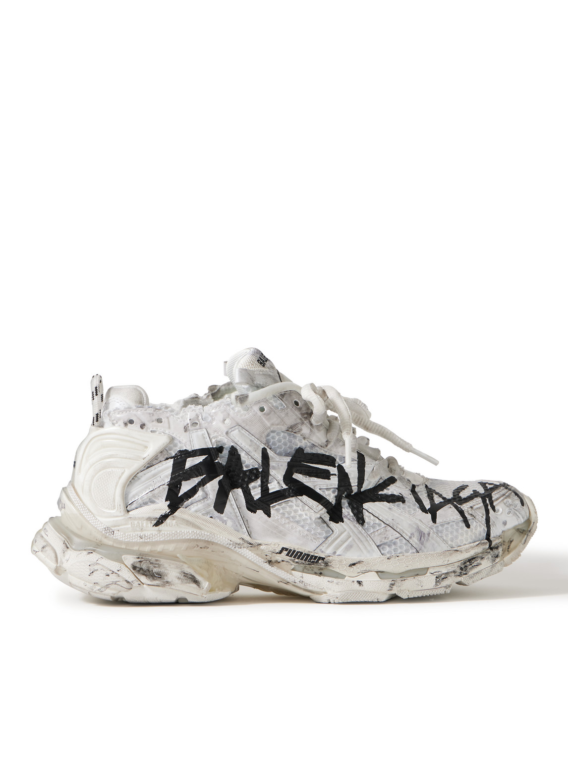 Balenciaga White Runner Trainer With Graffiti Detail And Logo In Mesh ...
