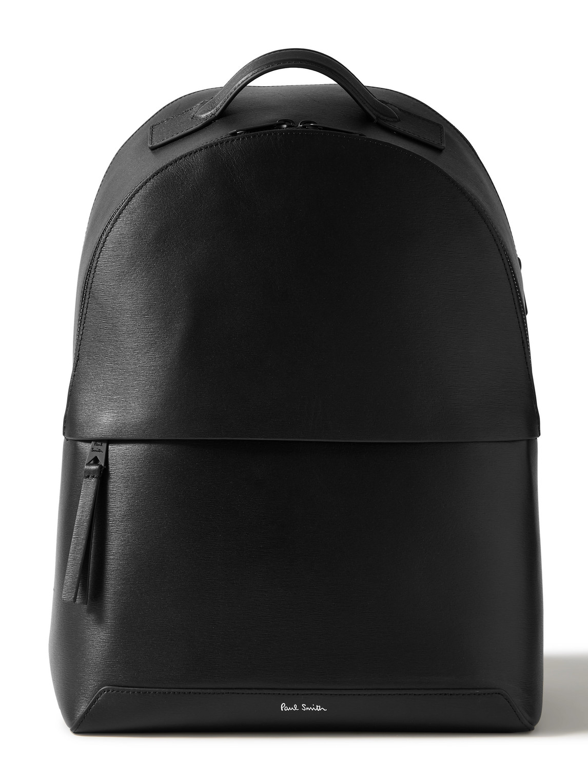 Paul Smith Logo Jacquard Webbing Trimmed Textured Leather Backpack In