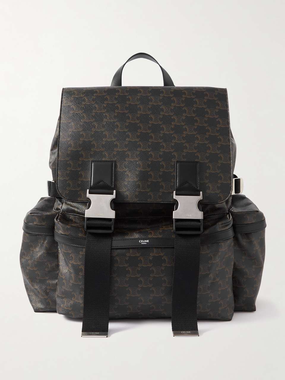CELINE Triomphe Leather-Trimmed Logo-Print Coated-Canvas Backpack for ...