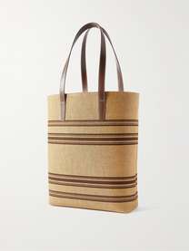 CELINE HOMME Striped Logo-Embroidered Leather-Trimmed Raffia Tote for ...