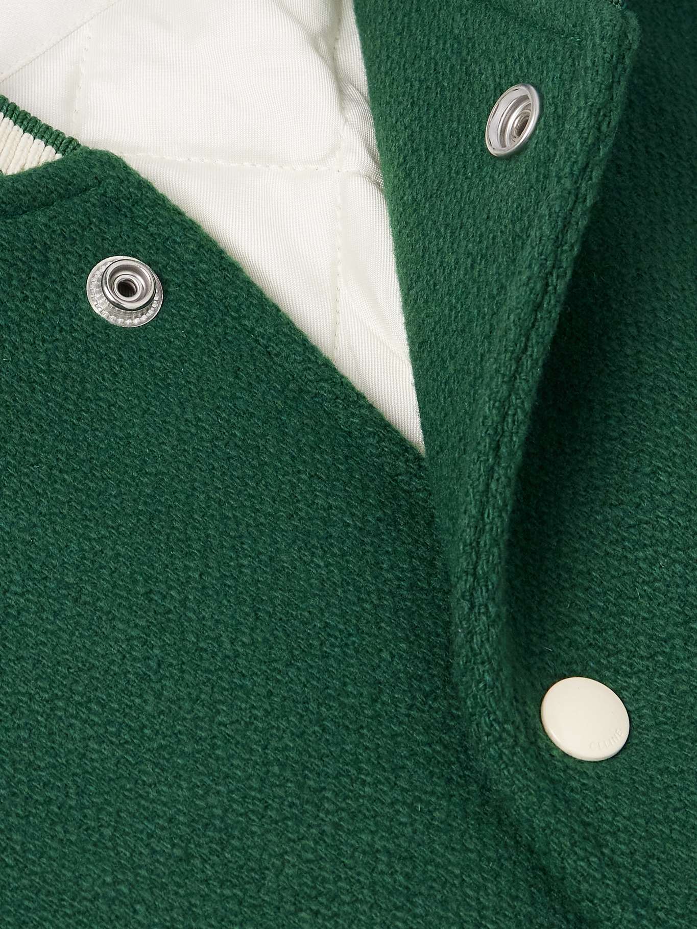 CELINE HOMME Teddy Logo-Appliquéd Wool-Blend and Leather Varsity Jacket ...