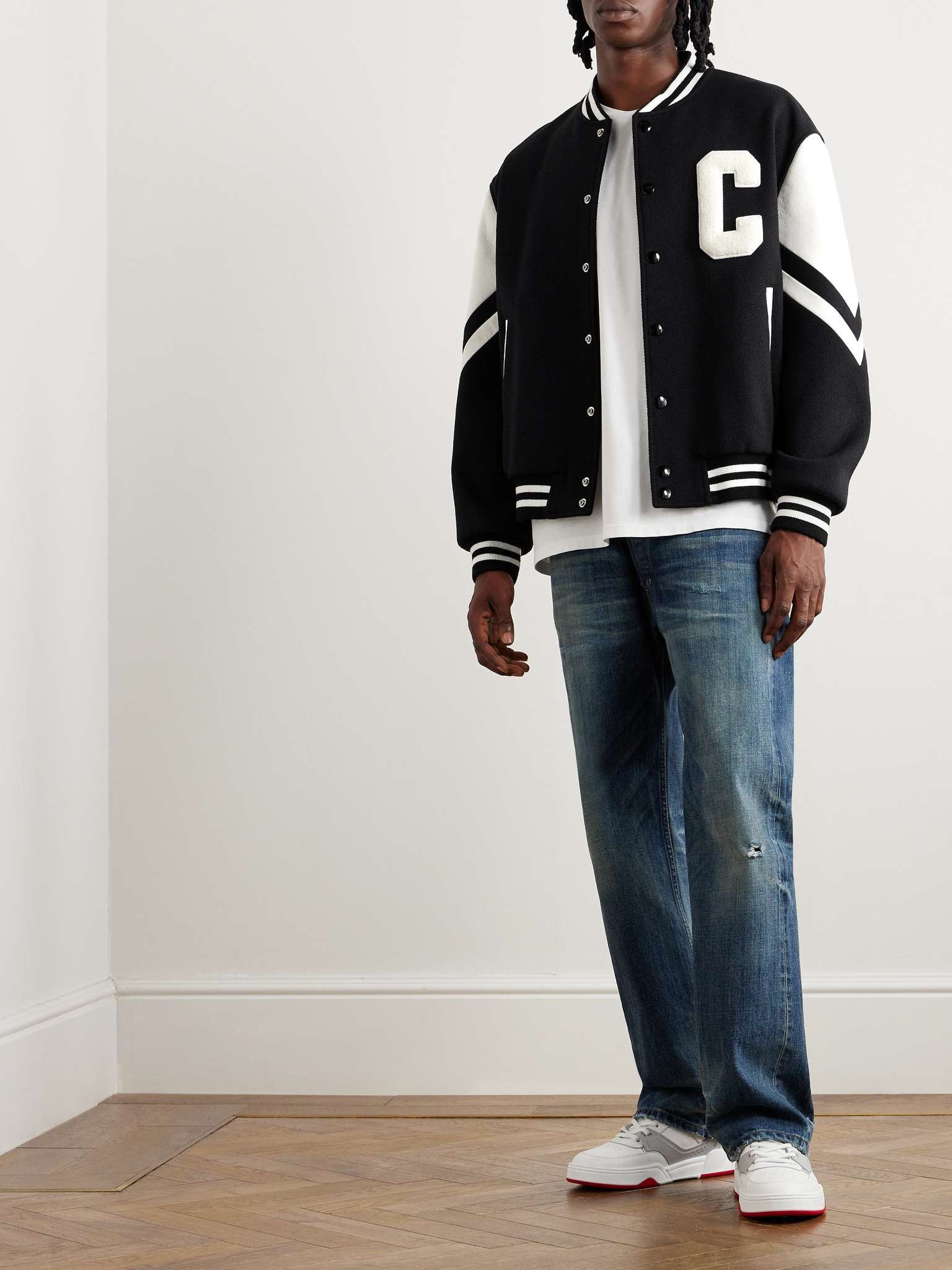 CELINE Logo-Appliquéd Virgin Wool-Blend and Leather Varsity Jacket for ...