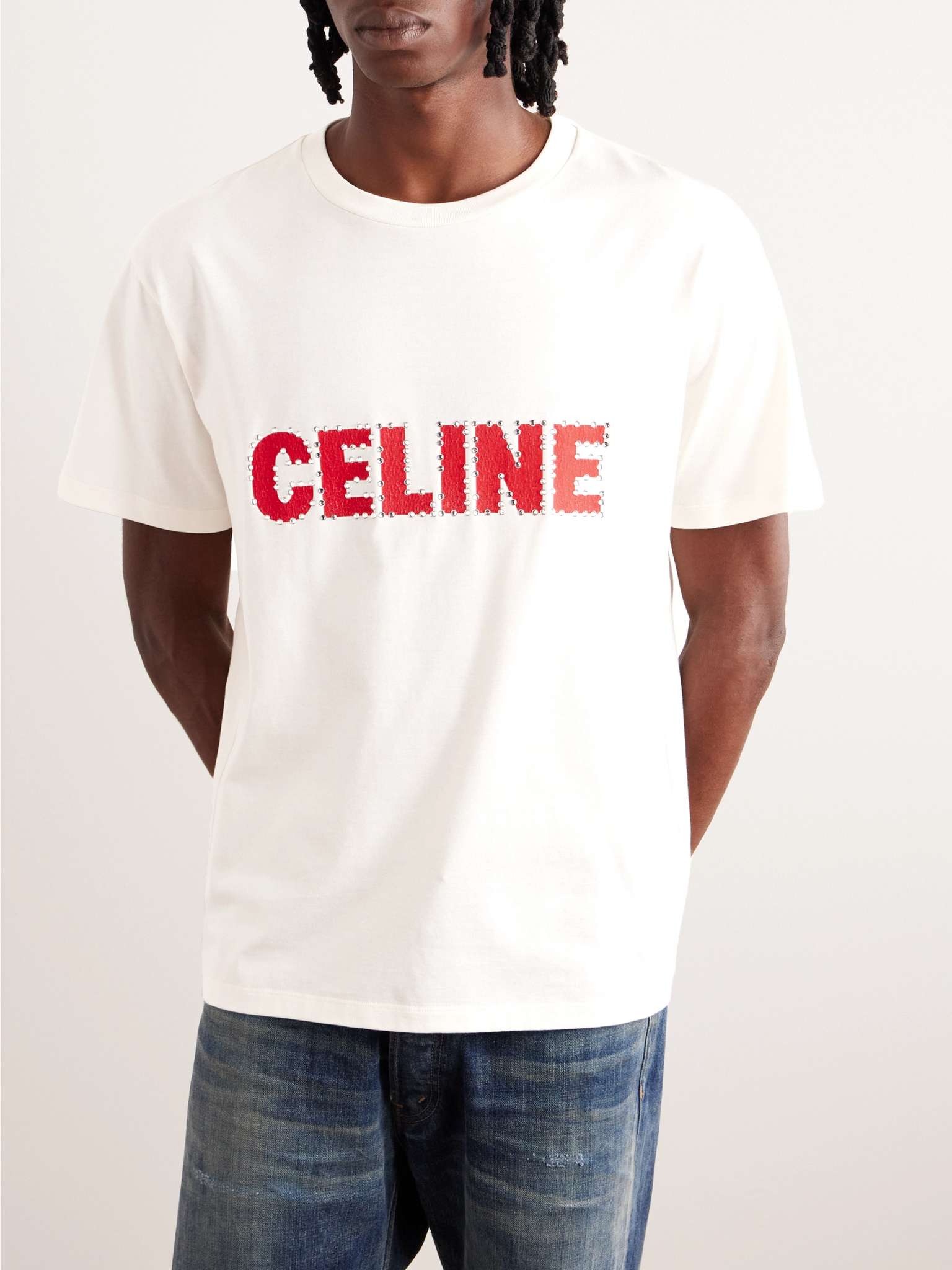 CELINE HOMME Crystal-Embellished Logo-Print Cotton-Jersey T-Shirt for ...