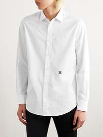CELINE HOMME Slim-Fit Logo-Embroidered Cotton-Poplin Shirt for Men | MR ...