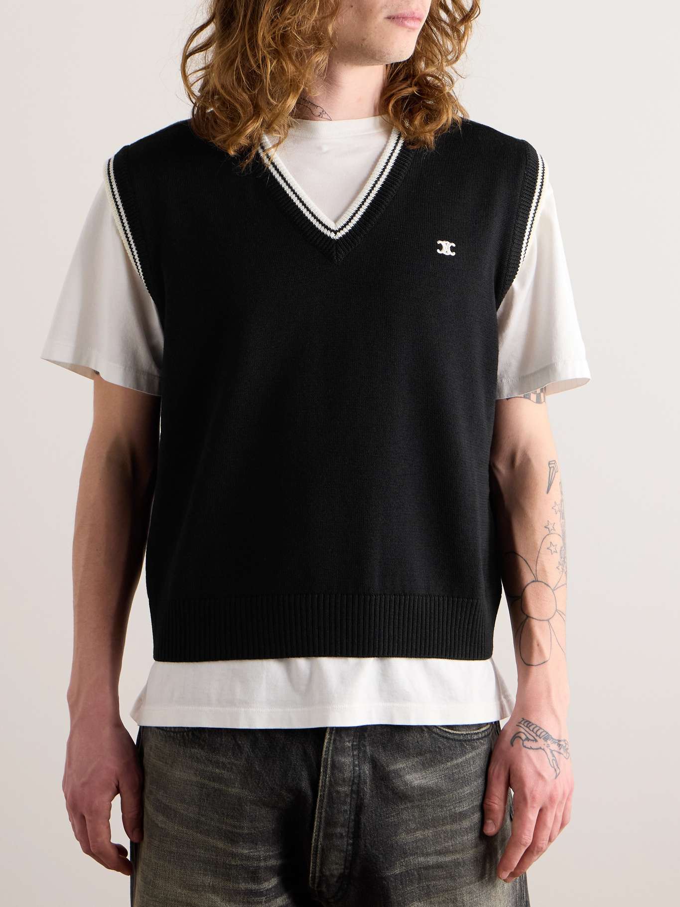 CELINE HOMME Logo-Embroidered Wool Sweater Vest for Men | MR PORTER