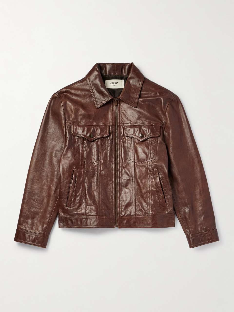 CELINE HOMME Slim-Fit Textured-Leather Trucker Jacket for Men | MR PORTER