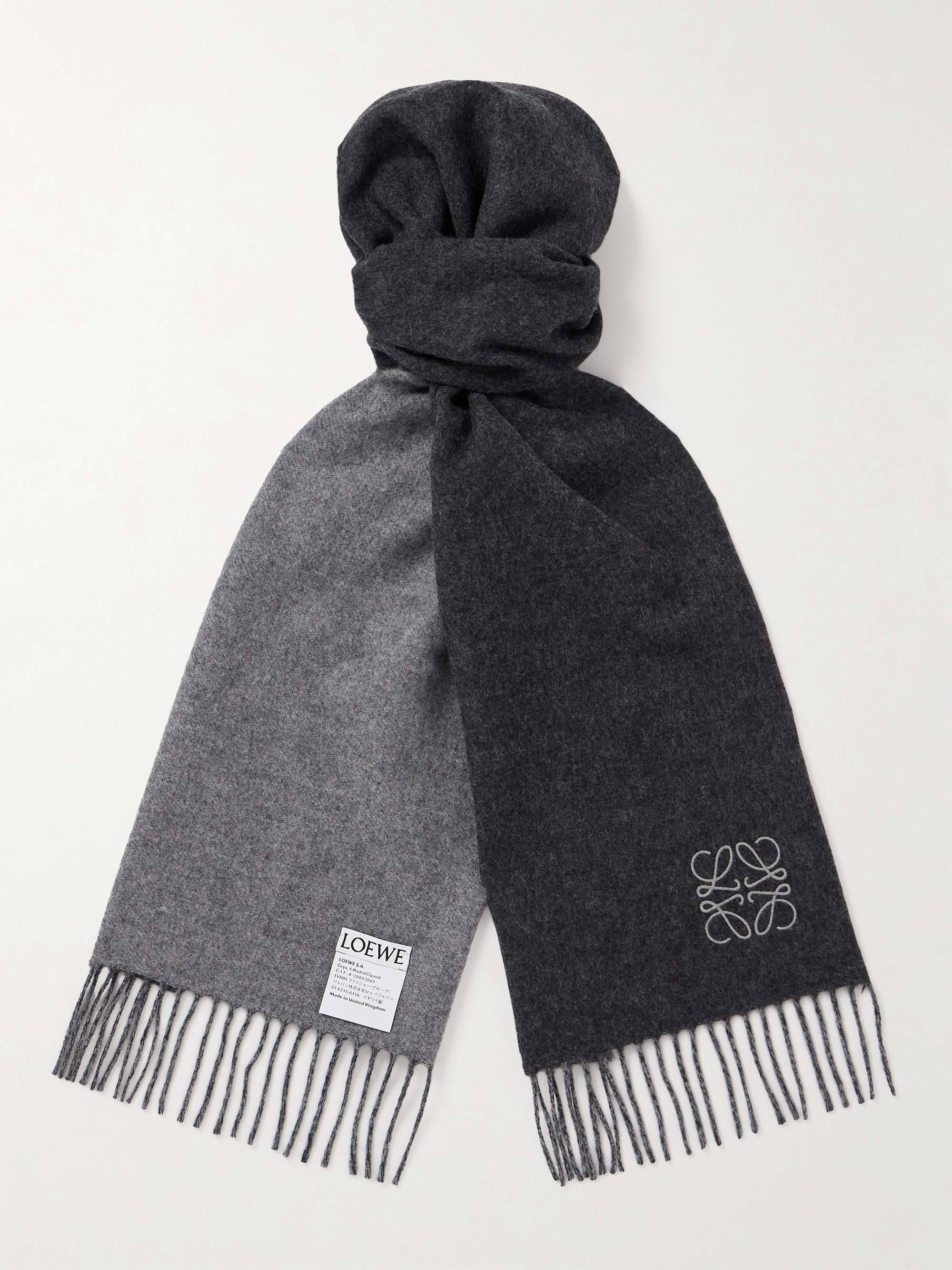 LOEWE Fringed Logo-Embroidered Two-Tone Wool and Cashmere-Blend Scarf ...