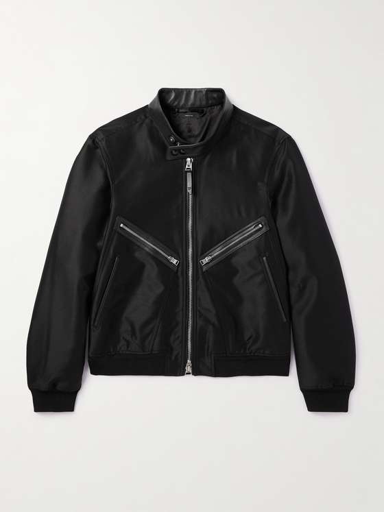 TOM FORD Leather-Trimmed Wool and Silk-Blend Bomber Jacket for Men | MR ...