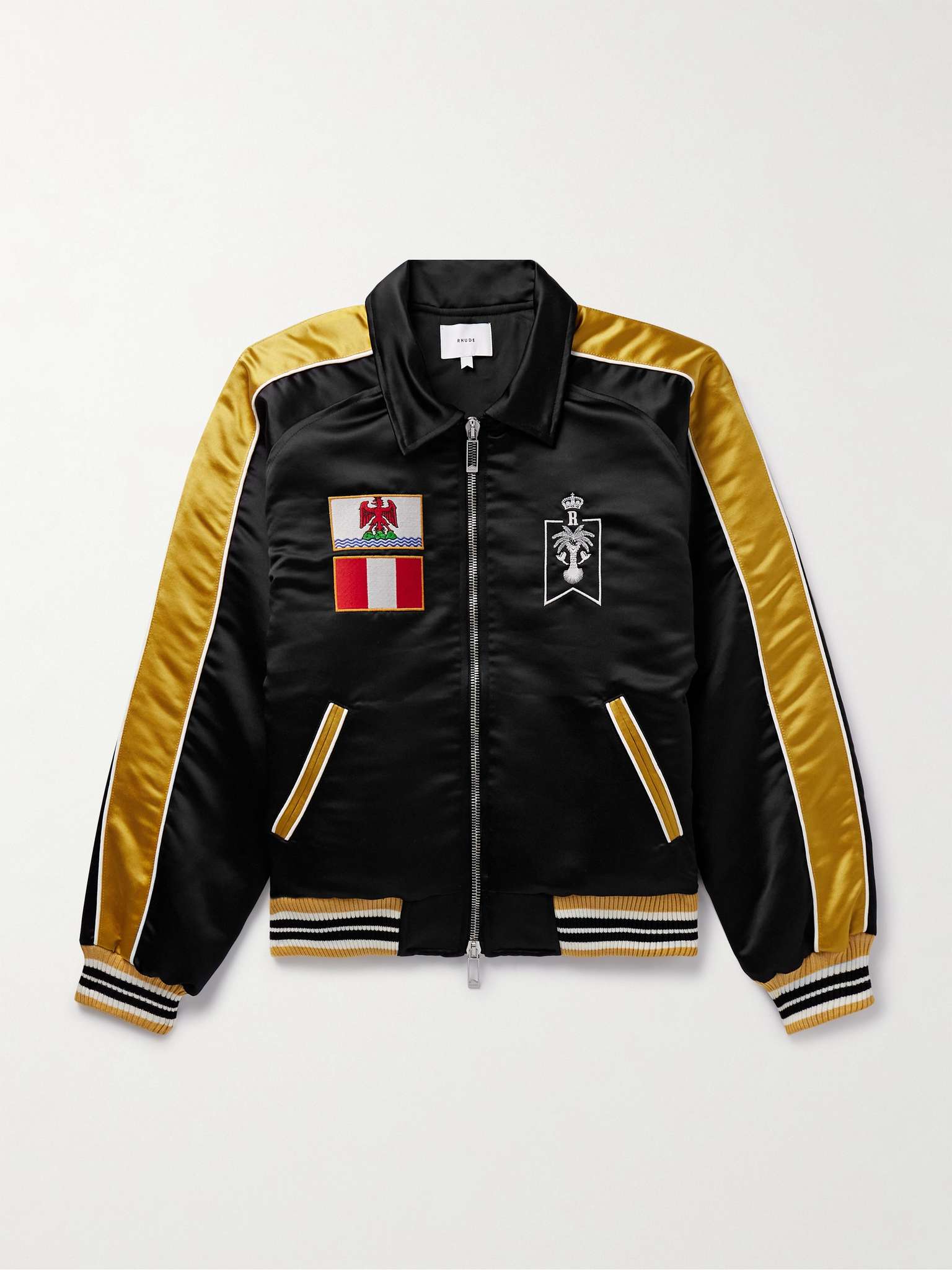 RHUDE Logo-Embroidered Appliqued Striped Satin Bomber Jacket for Men ...
